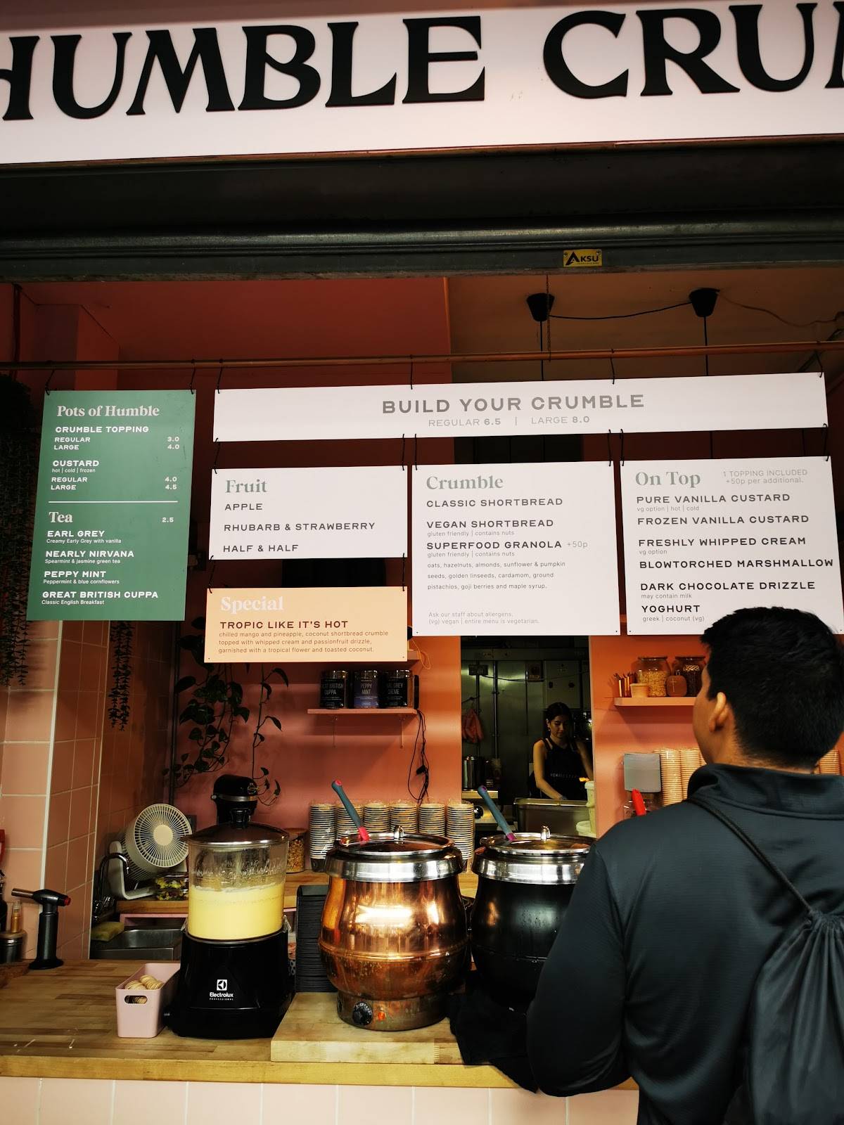 Menu at Humble Crumble restaurant, London, Old Spitalfields Market