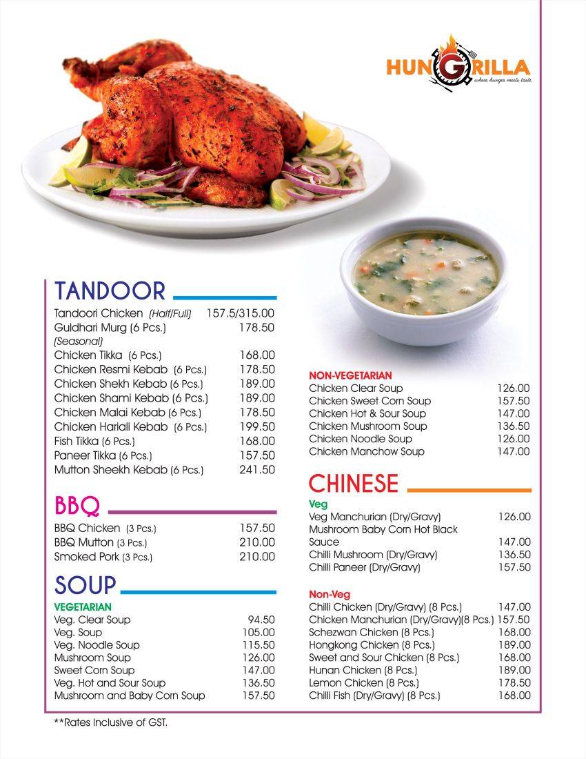Menu at Hungrilla, Agartala