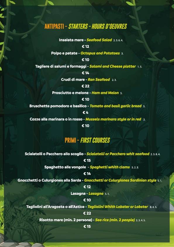 Menu da Il Parco dei Pini Adventure Park ristorante, Fertilia