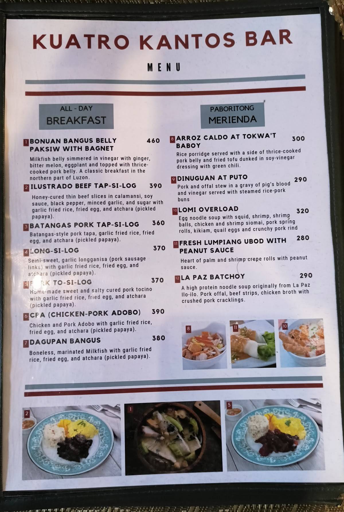 Menu at Ilustrado Restaurant, Manila, two-way