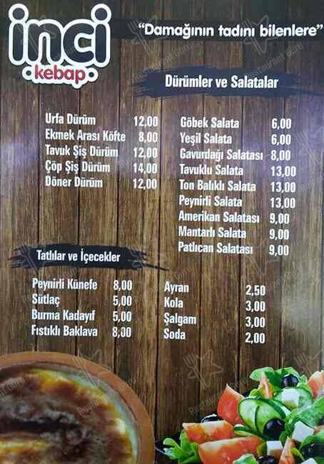 Menu at Inci Kebap, Istanbul, 28 Nisan Cd. 29/A