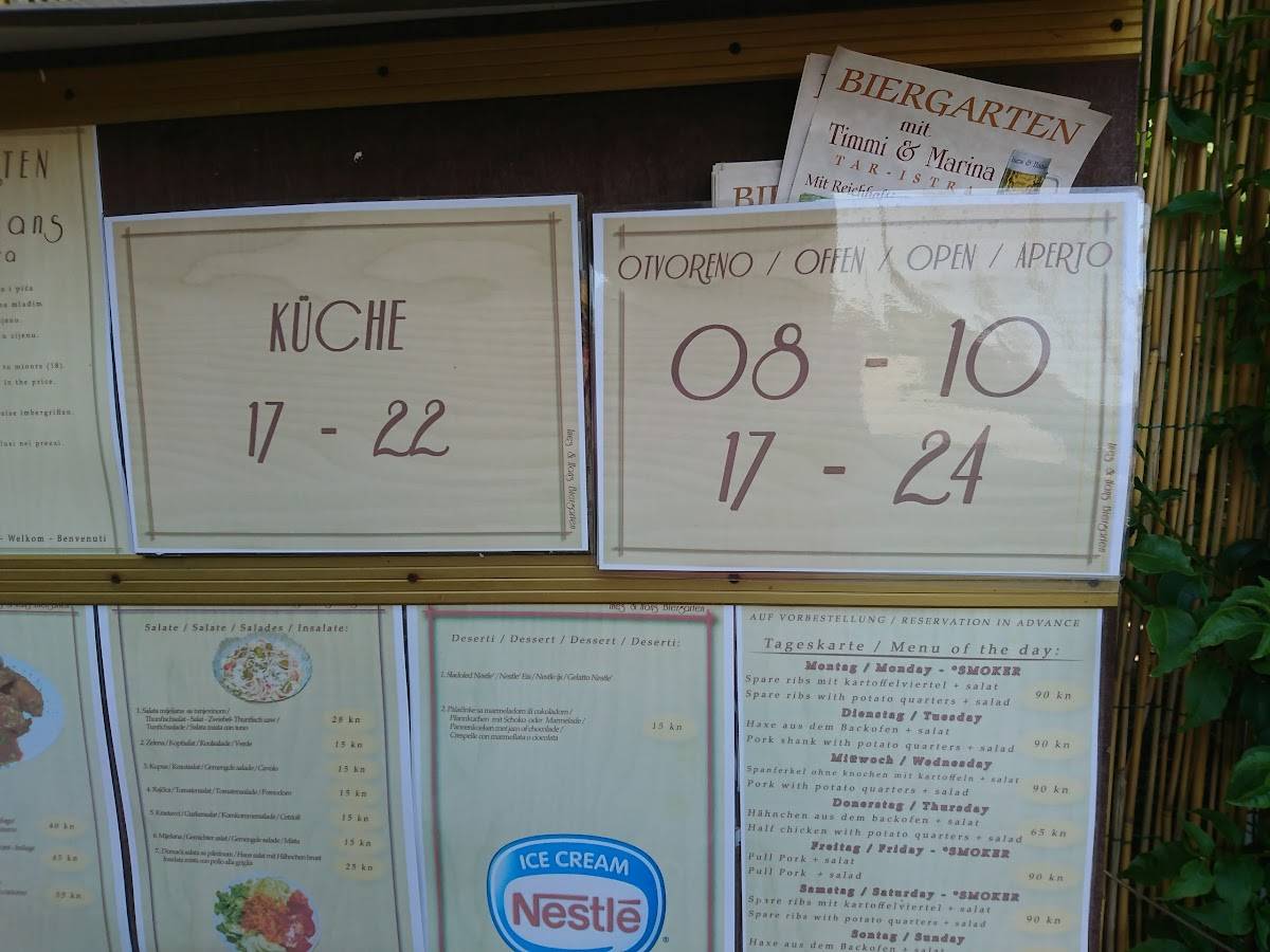 Menu at Ines & Hans Biergarten restaurant, Tar