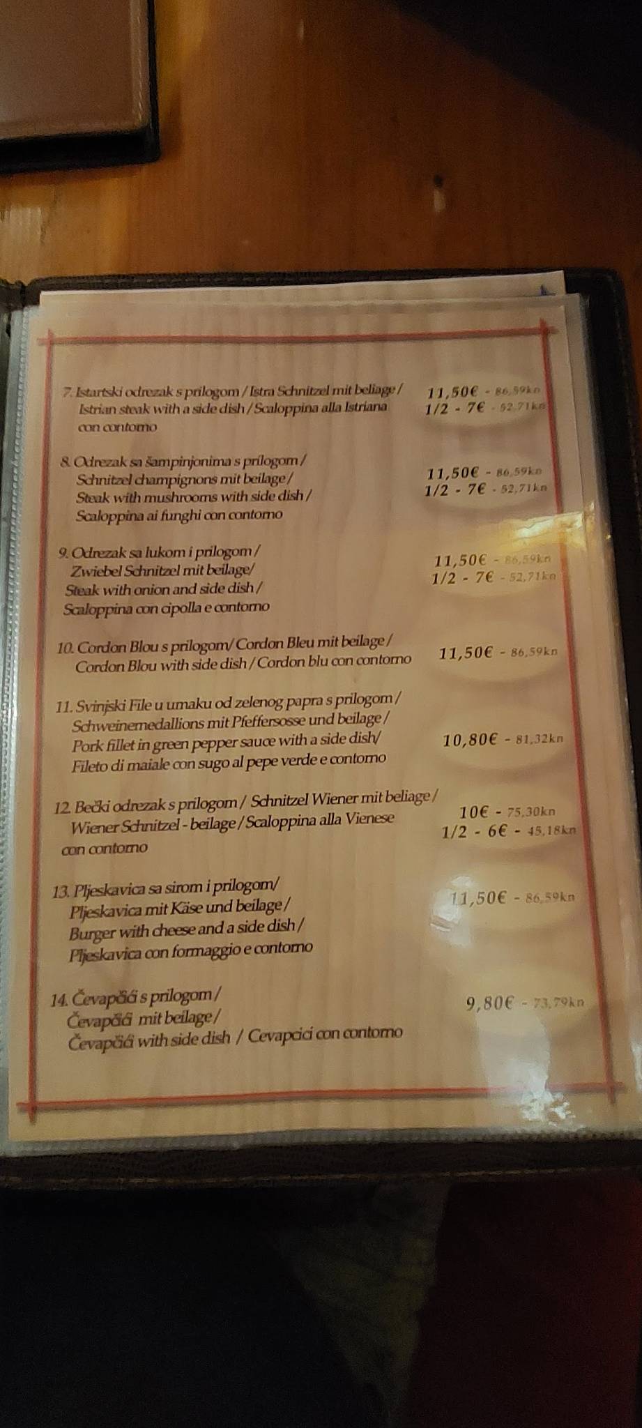 Menu at Ines & Hans Biergarten restaurant, Tar