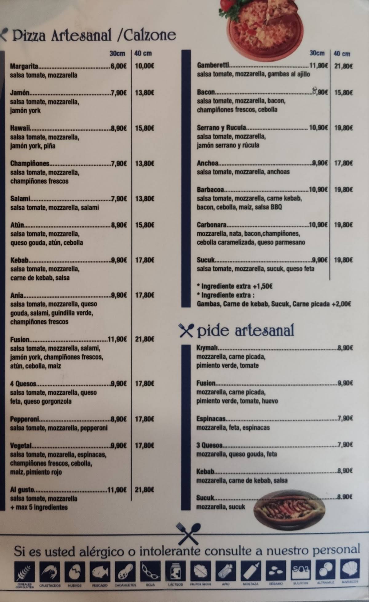Carta del restaurante Istanbul Kebab by Pizza Fusion, Palma del Mallorca