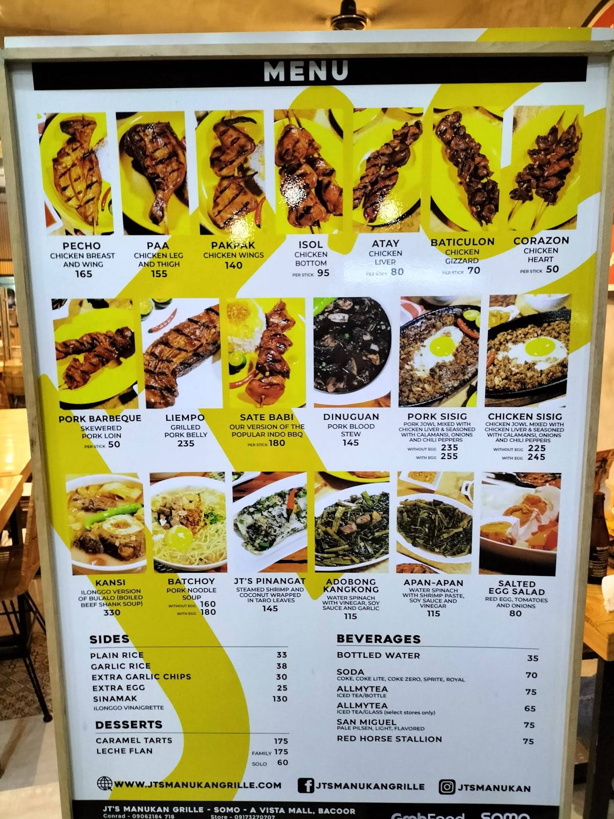 Menu at JT's Manukan Grille - SOMO restaurant, Bacoor