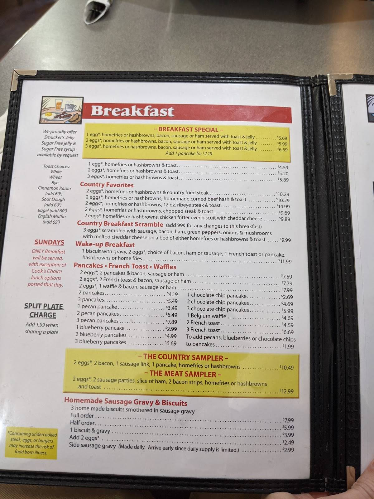 Menu at Jordan's Country Diner restaurant, Huron