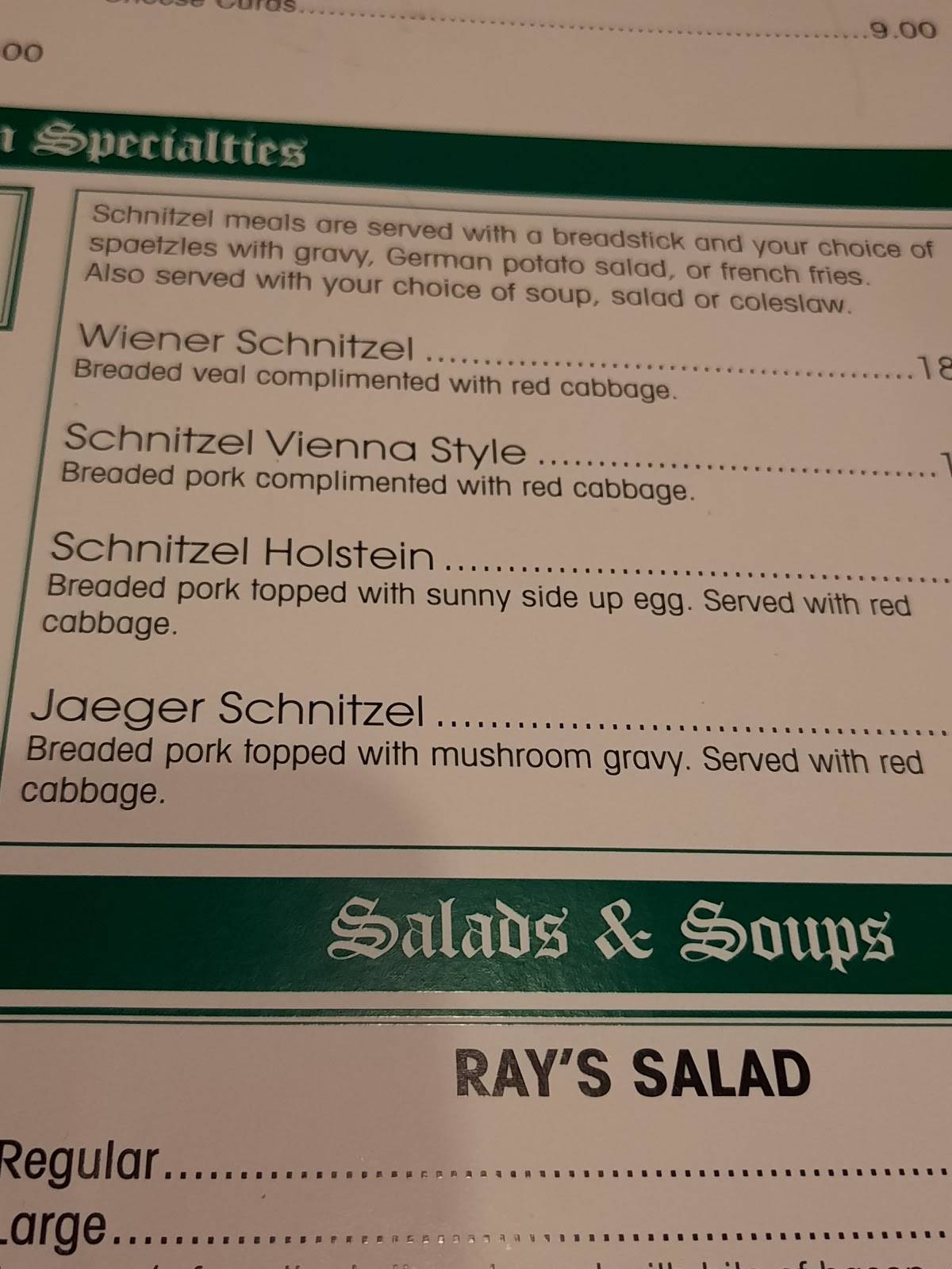 Menu at Kaiserhoff New Ulm restaurant, New Ulm
