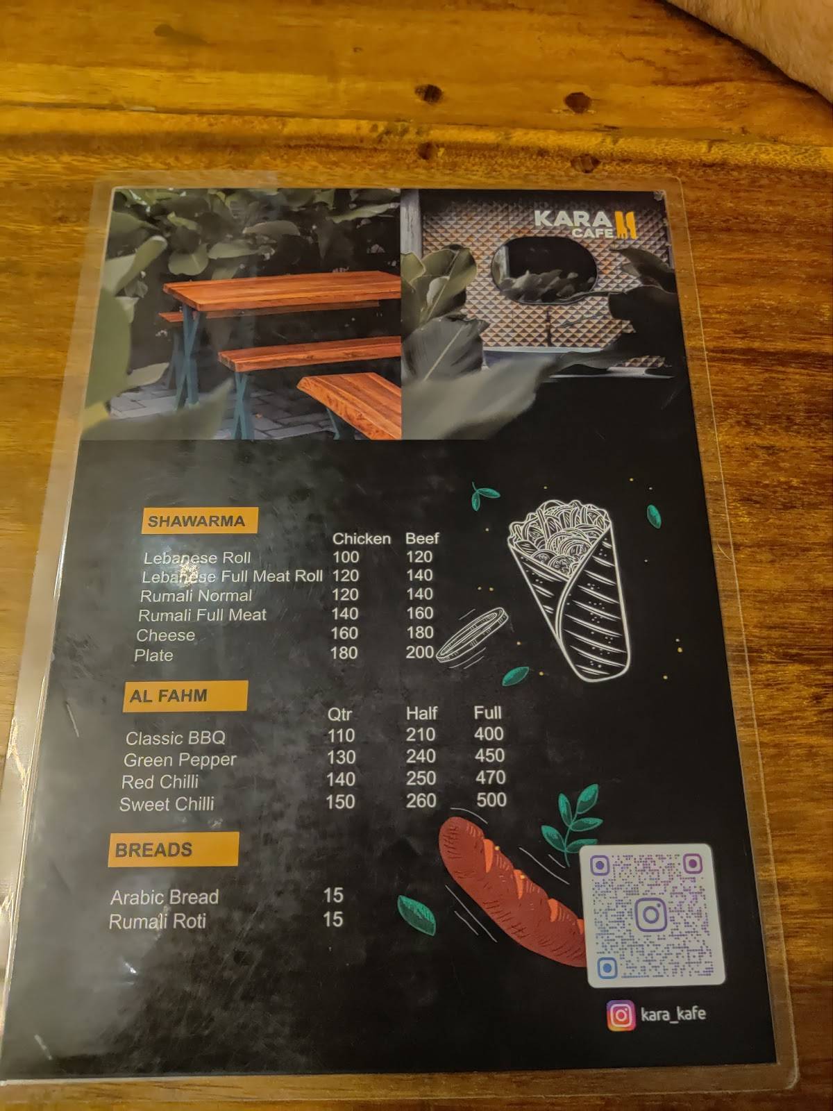 Menu at KARA CAFE, Kodakara
