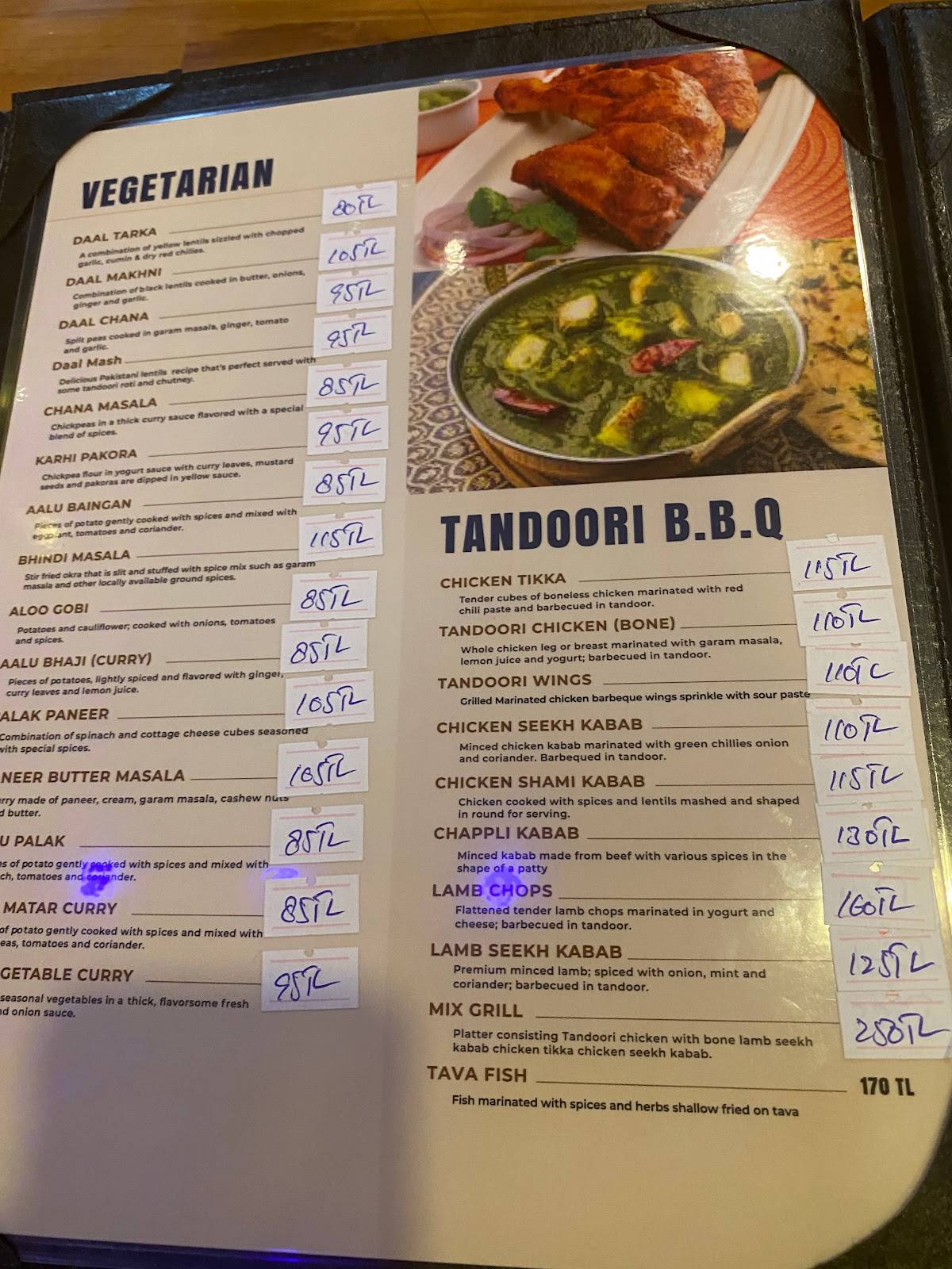 Menu at Karachi Darbar Pakistani Restaurant, Istanbul