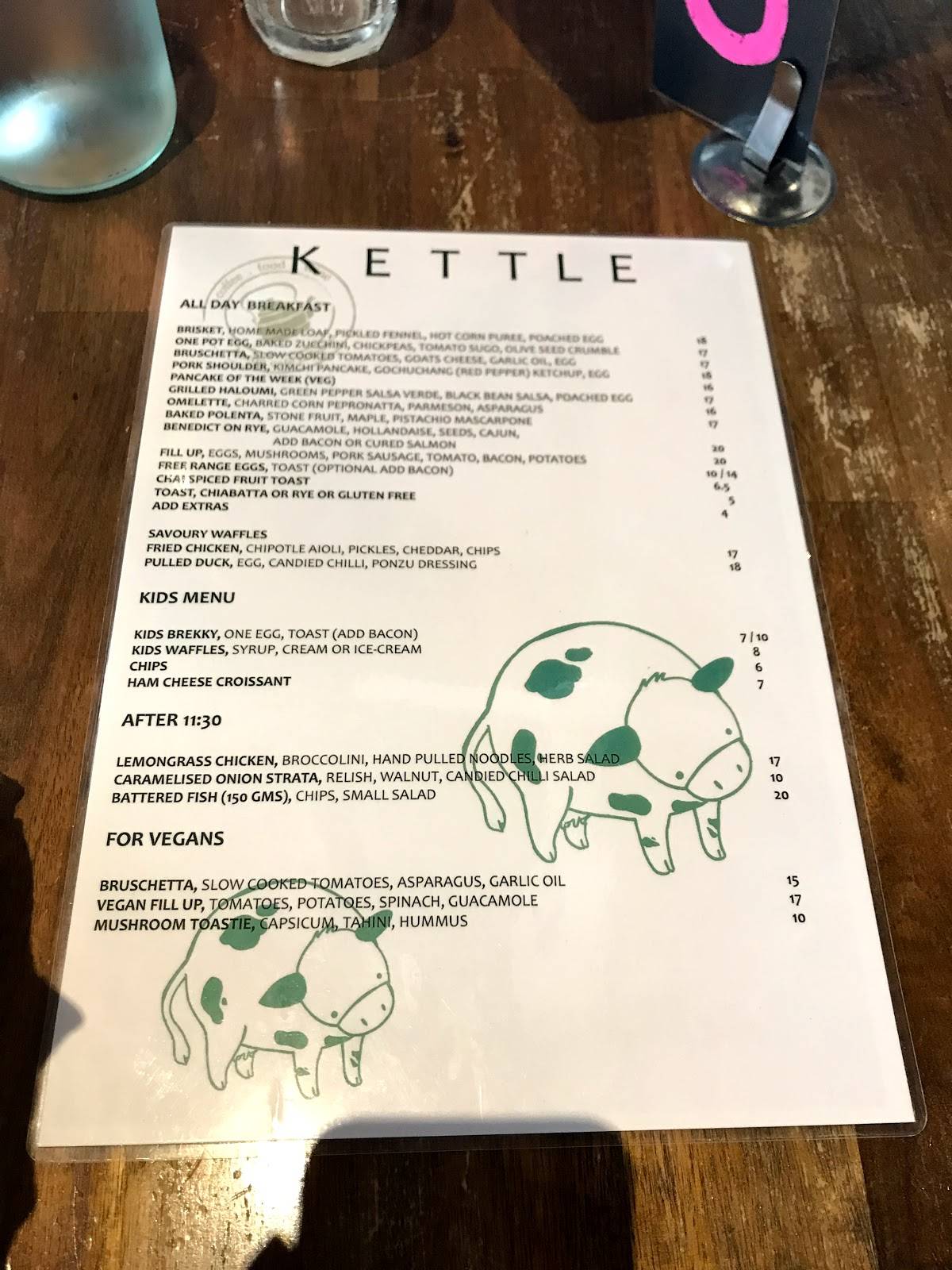 Menu at Kettle Cafe, Lathlain