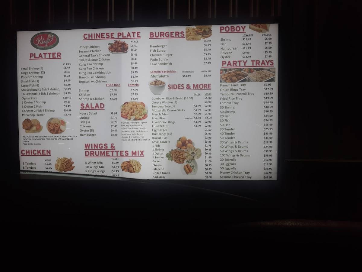 Menu at King’s Seafood New Iberia restaurant, New Iberia
