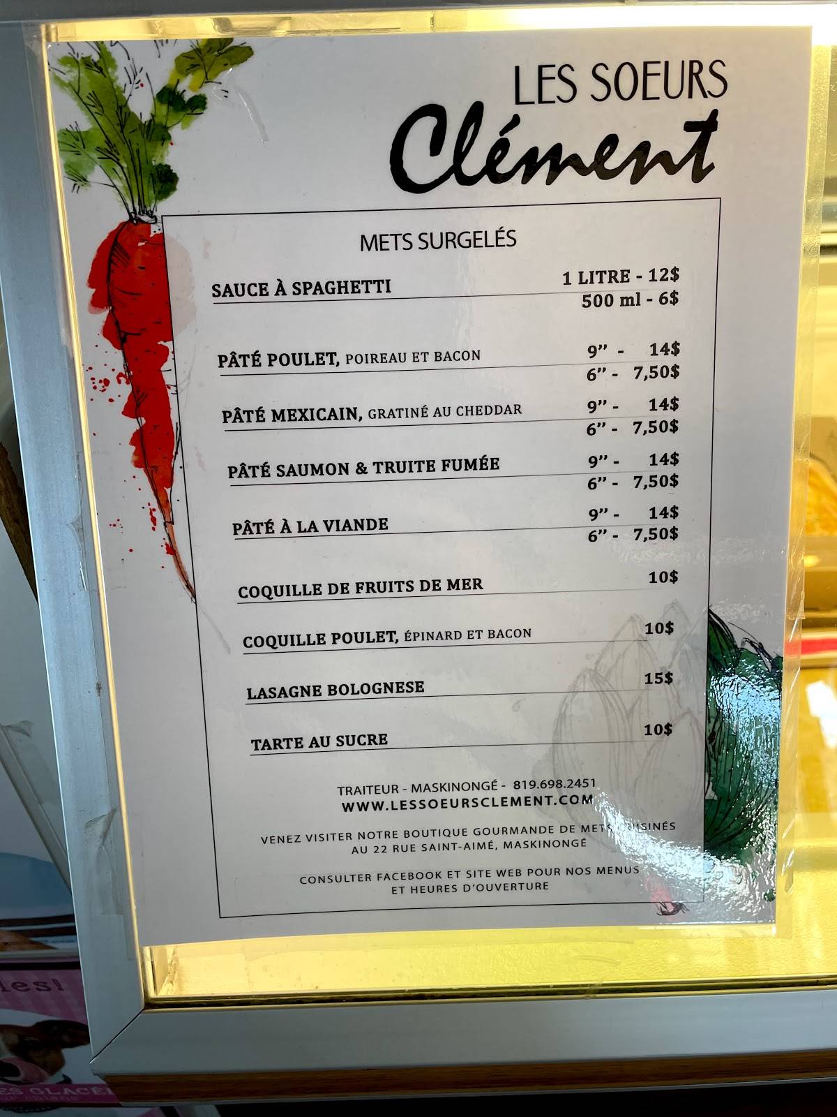 Menu au Restaurant La Caillette, Maskinongé