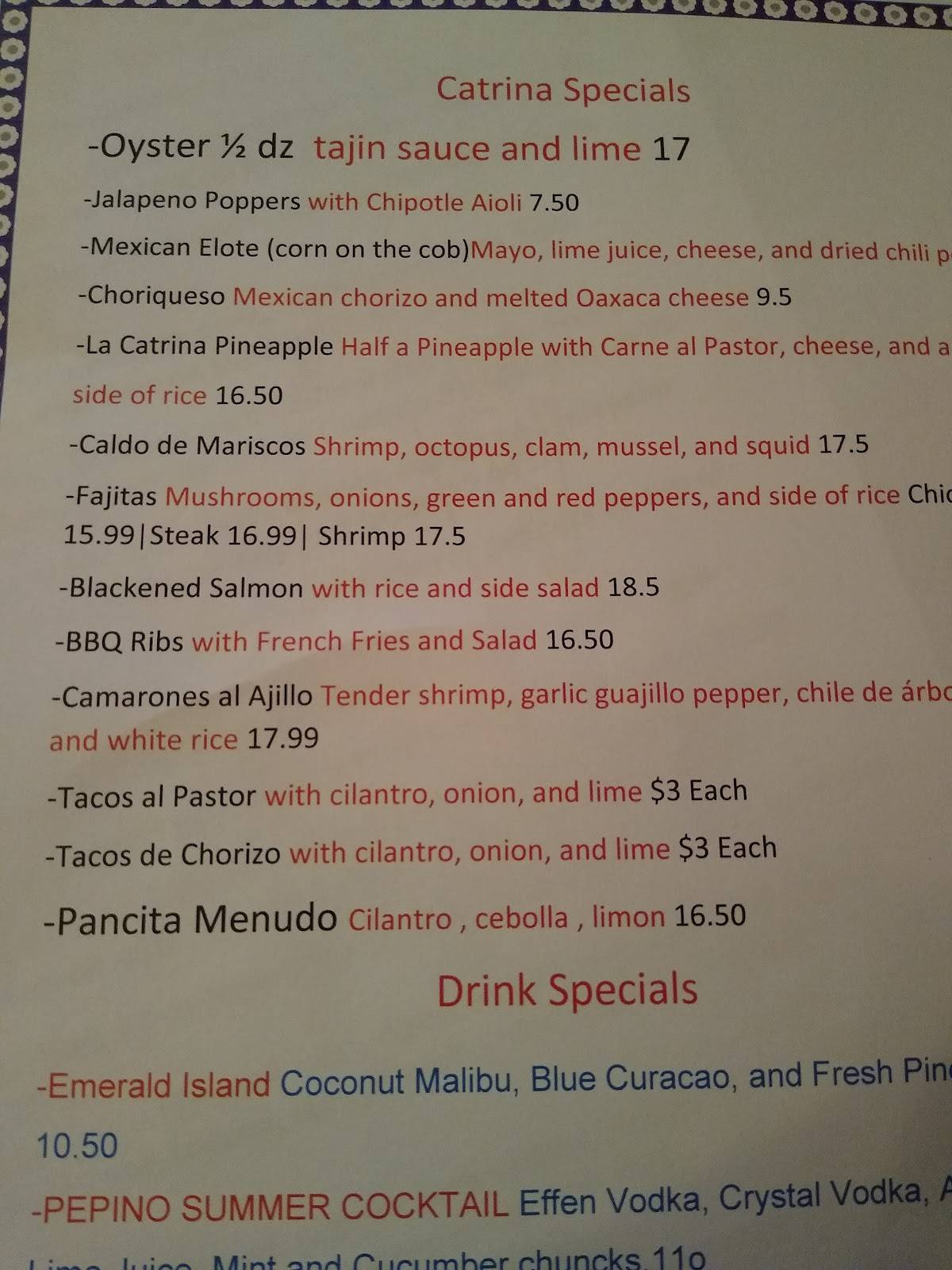 Menu at La Catrina Restaurant, West Haven