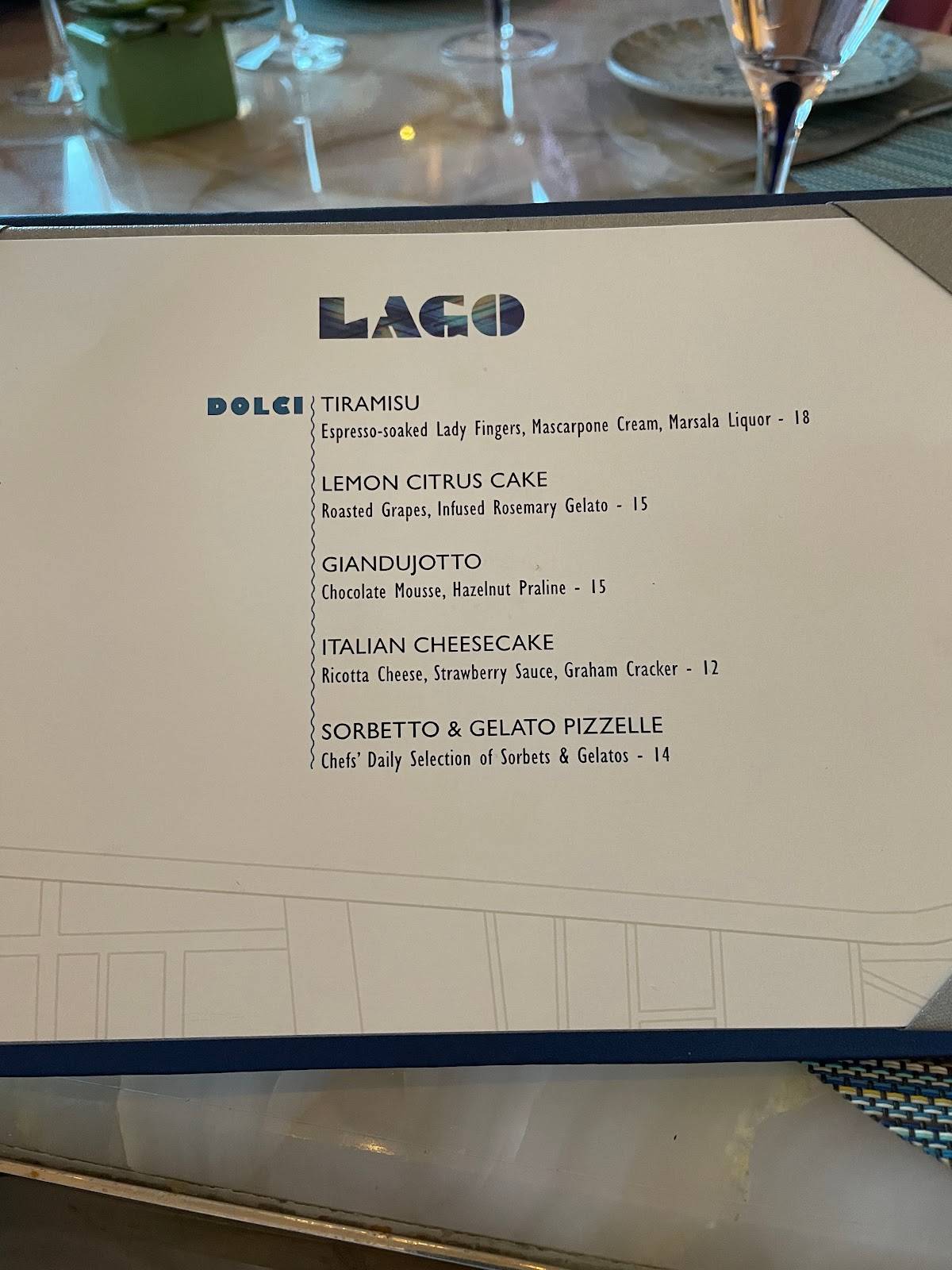 Menu at Lago restaurant, Las Vegas, 3600 S Las Vegas Blvd