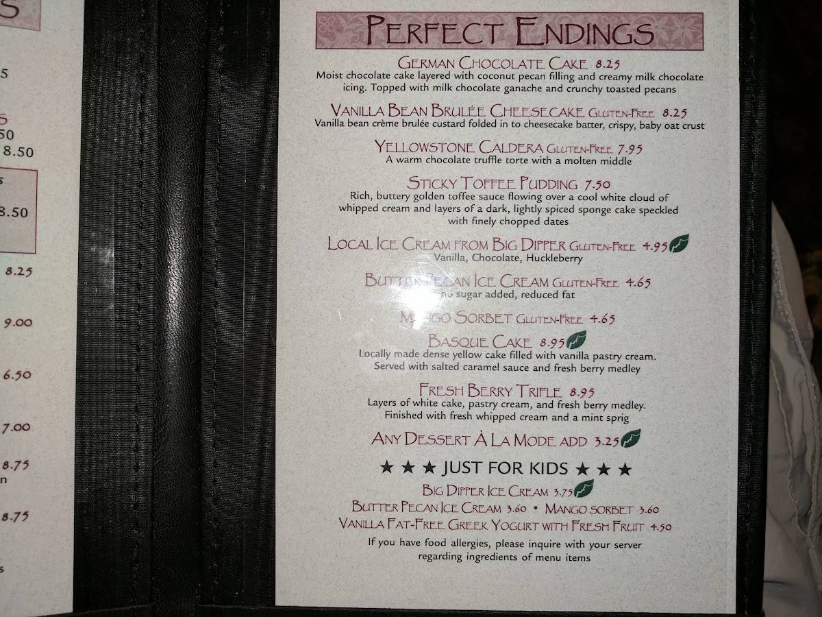 Menu at Lake Yellowstone Hotel Dining Room restaurant, USA, 236 ...