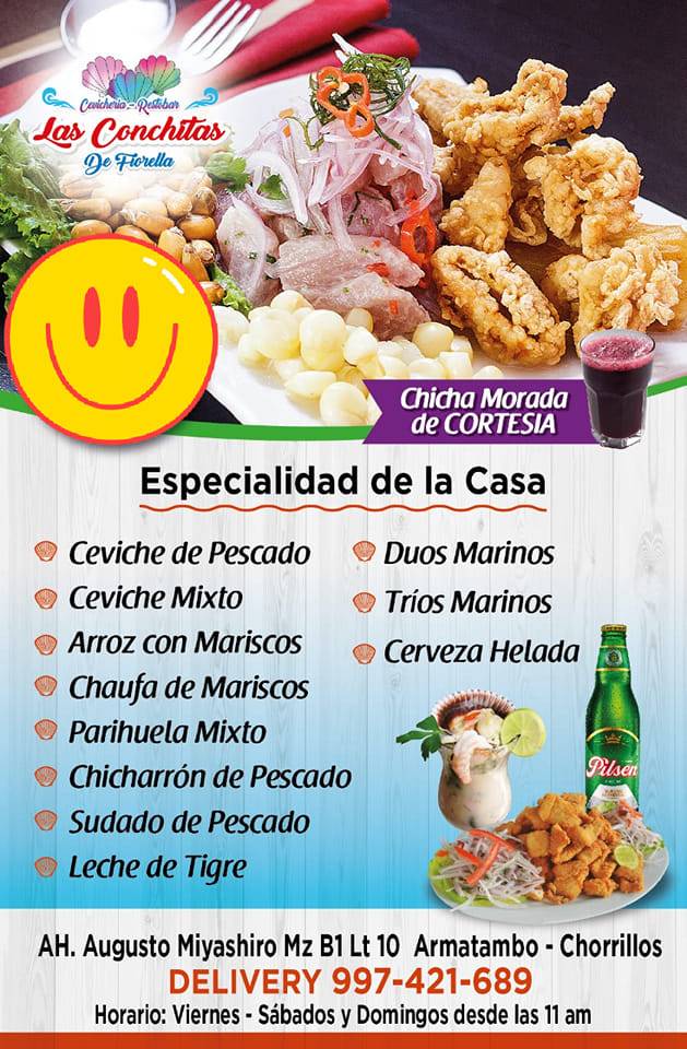 Carta del restaurante Las conchitas del Fiorella, Distrito del Chorrillos