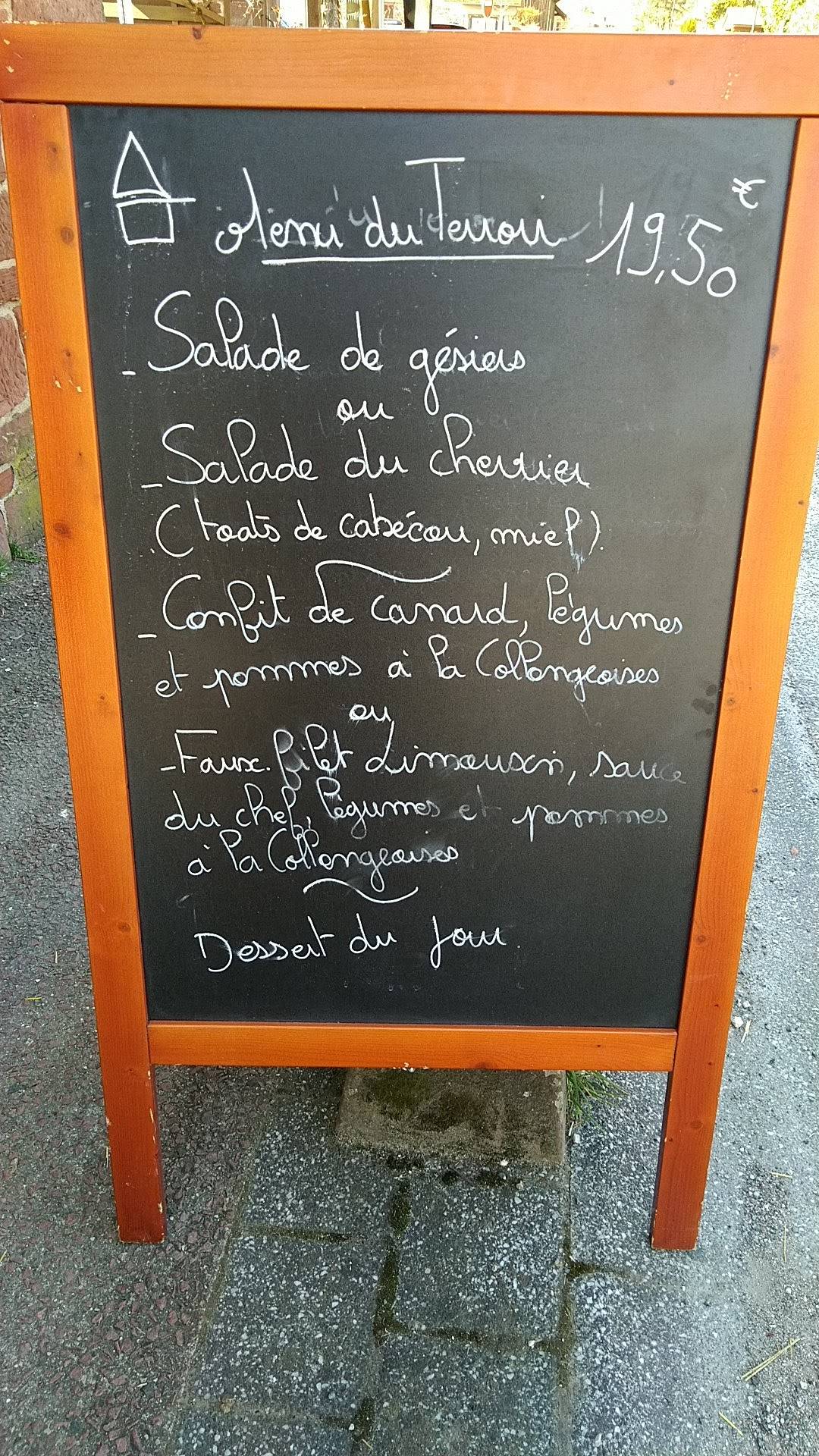 Menu at Le Collongeois restaurant, Collonges-la-Rouge, route nationale
