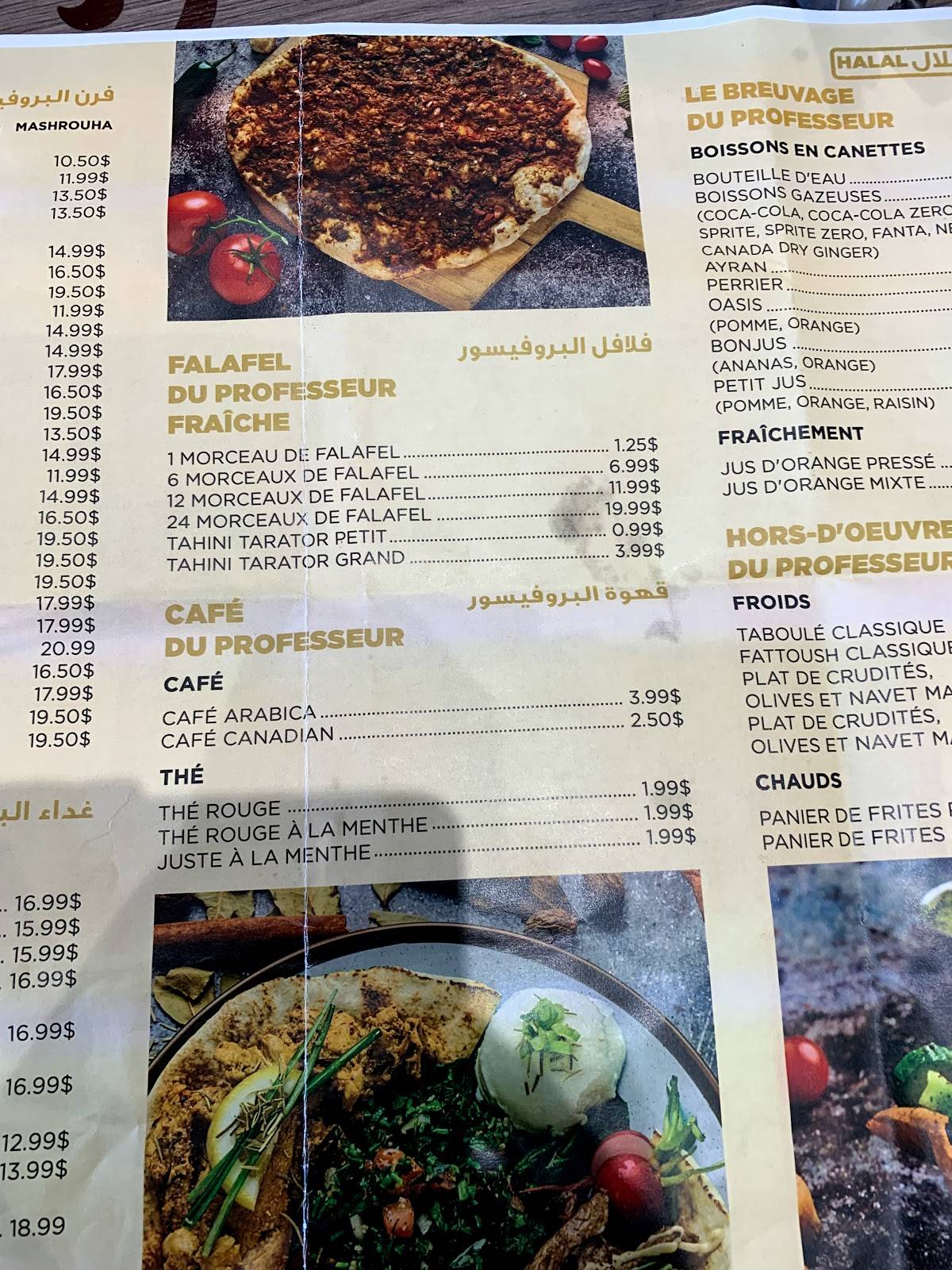Menu at Restaurant Le Professeur, Montréal