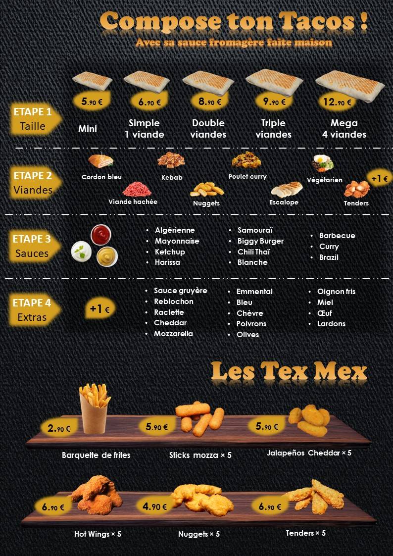 Carta del restaurante Le Tacos del Vallauris, Vallauris