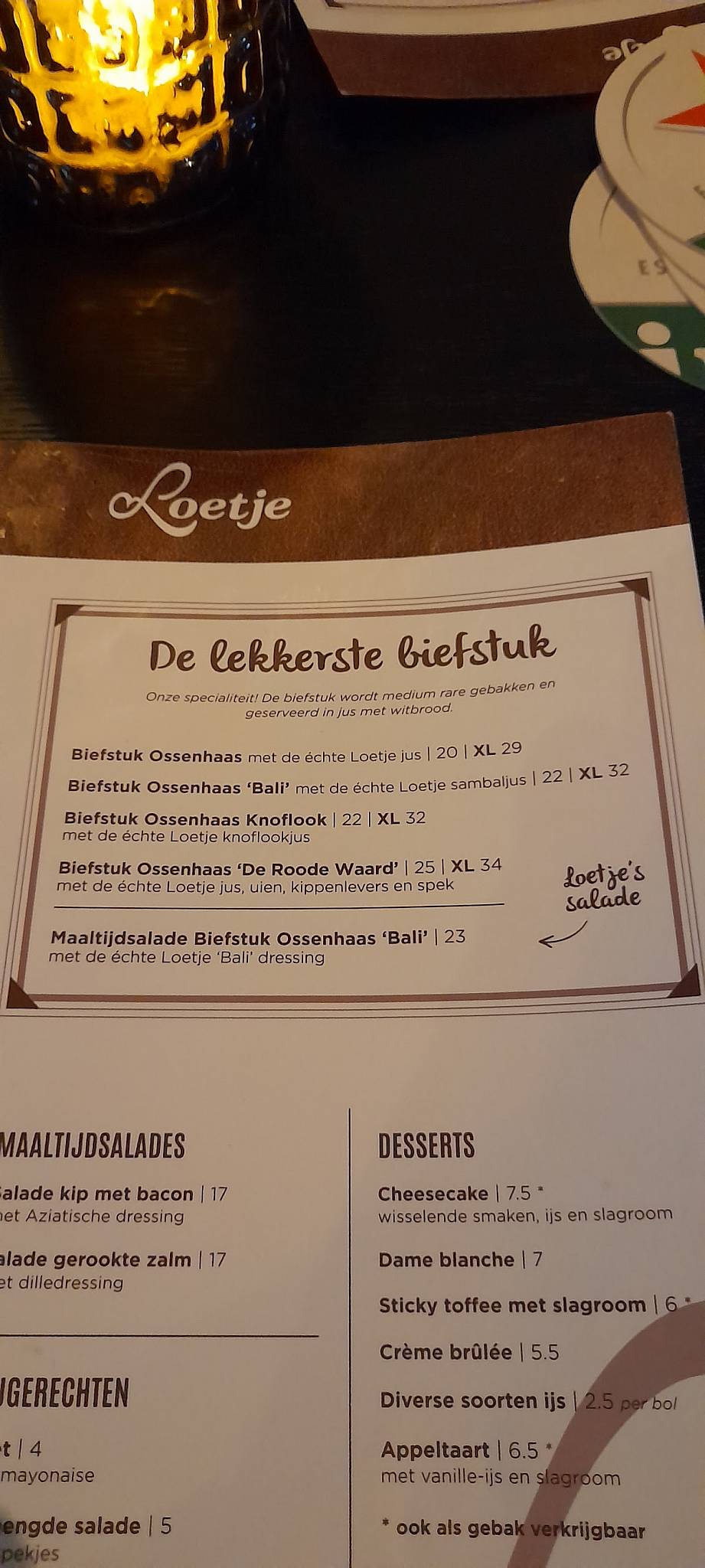 Speisekarte von Loetje Leiden, Leiden
