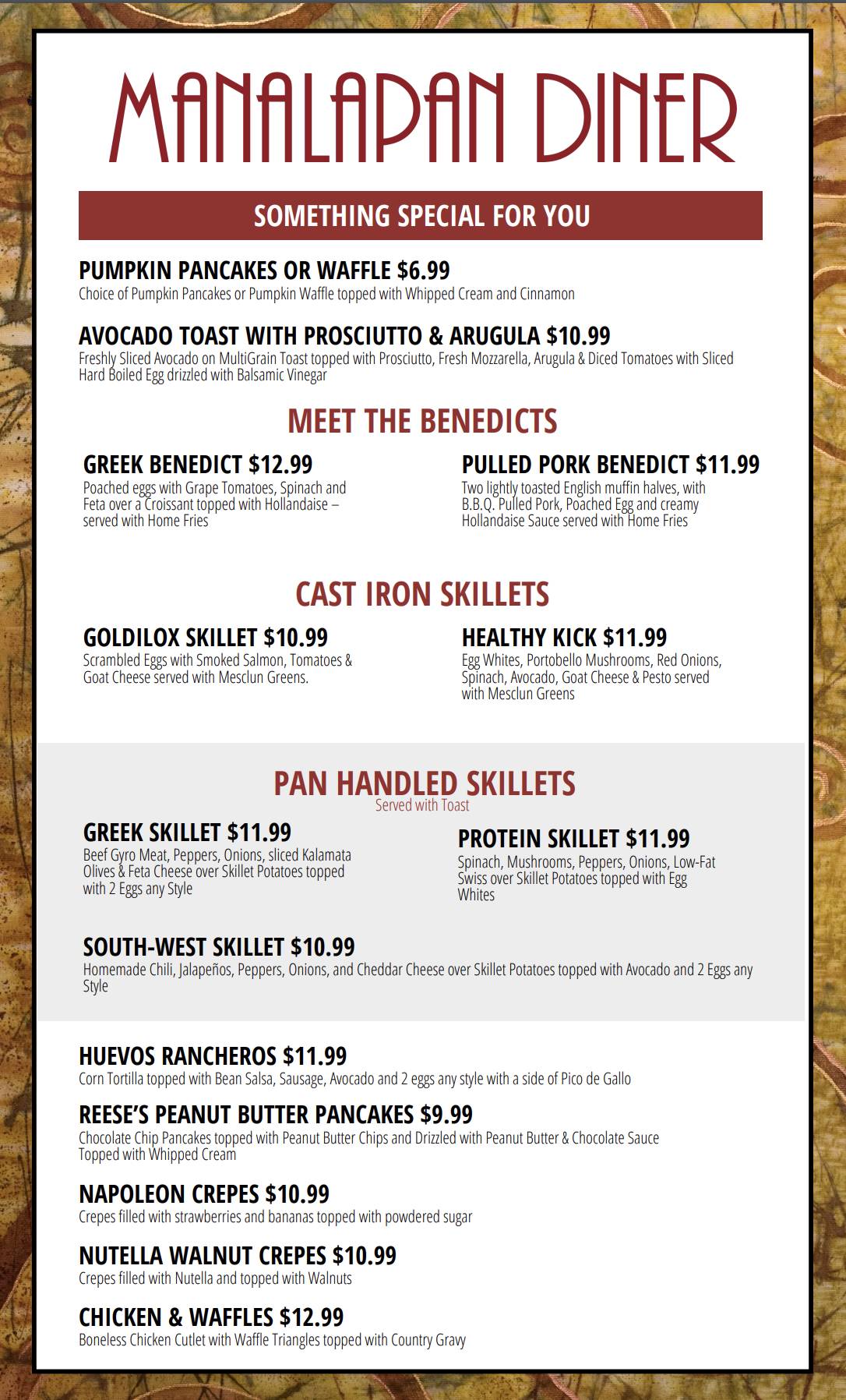 Menu at Manalapan Diner restaurant, Manalapan Township, 48 US-9