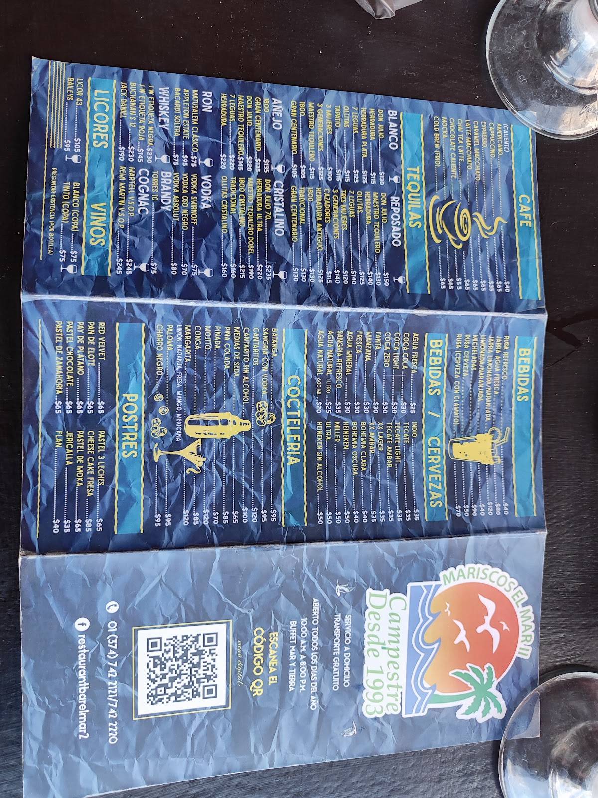 Menu at Mariscos el Mar Campestre II restaurant, Tequila