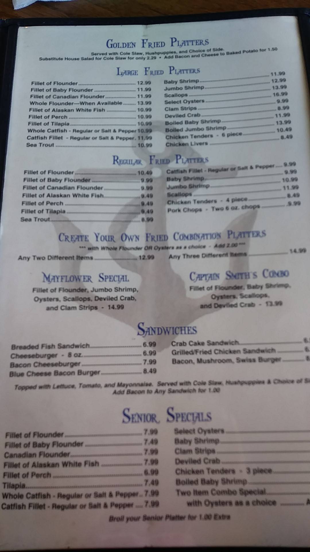 Menu at Mayflower Seafood Lenoir restaurant, Lenoir