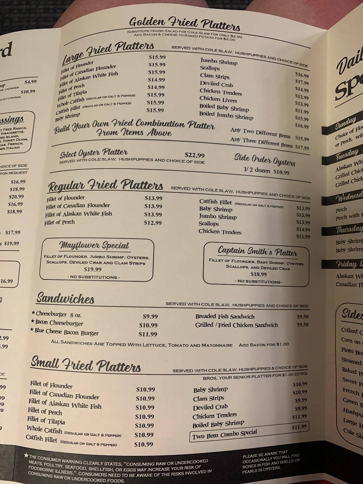Menu at Mayflower Seafood Lenoir restaurant, Lenoir