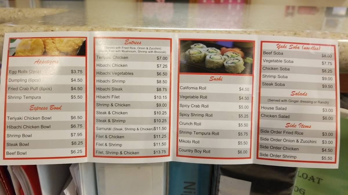 Menu at Mikoto Express restaurant, Fayetteville, Walter Reed Rd