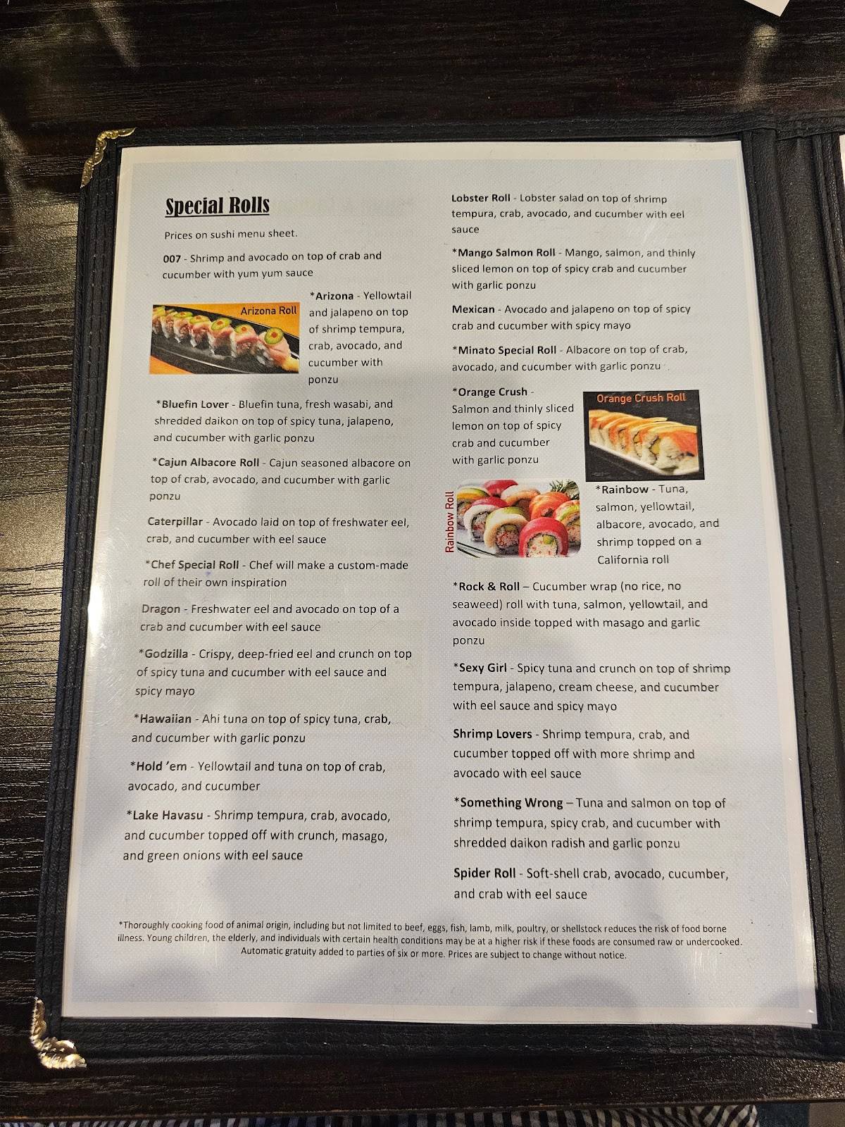 Menu at Minato Japanese & Korean Restaurant, Laughlin
