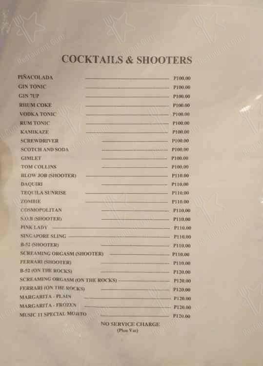 Menu at Music 11 Plaza restaurant, Makati