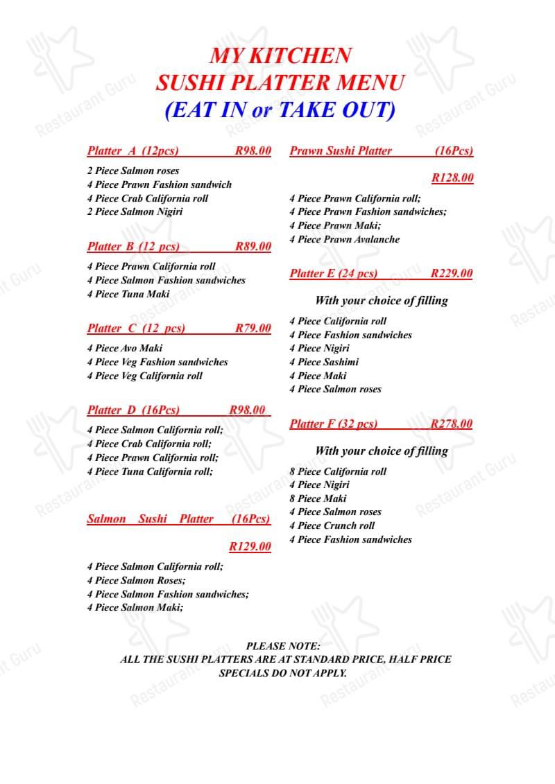 Menu at My Kitchen restaurant, Mount Edgecombe, Shop 4 Accord House