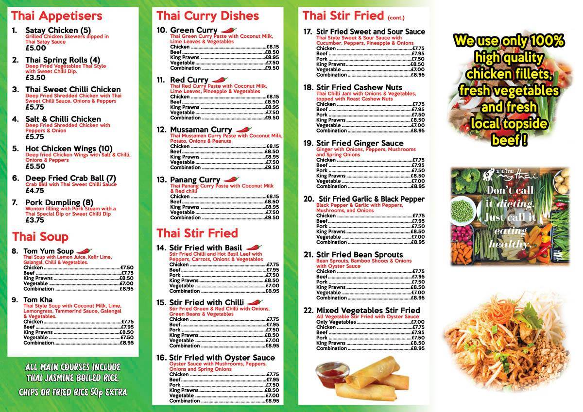 Menu at My Thai restaurant, Armagh