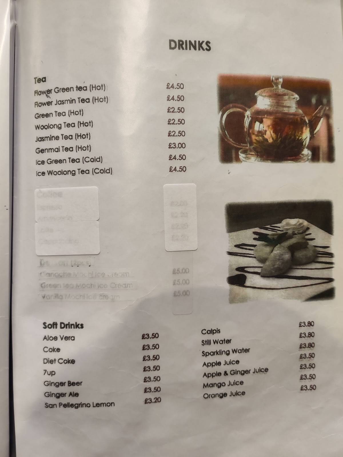 Menu at NALA Japanese Restaurant, London