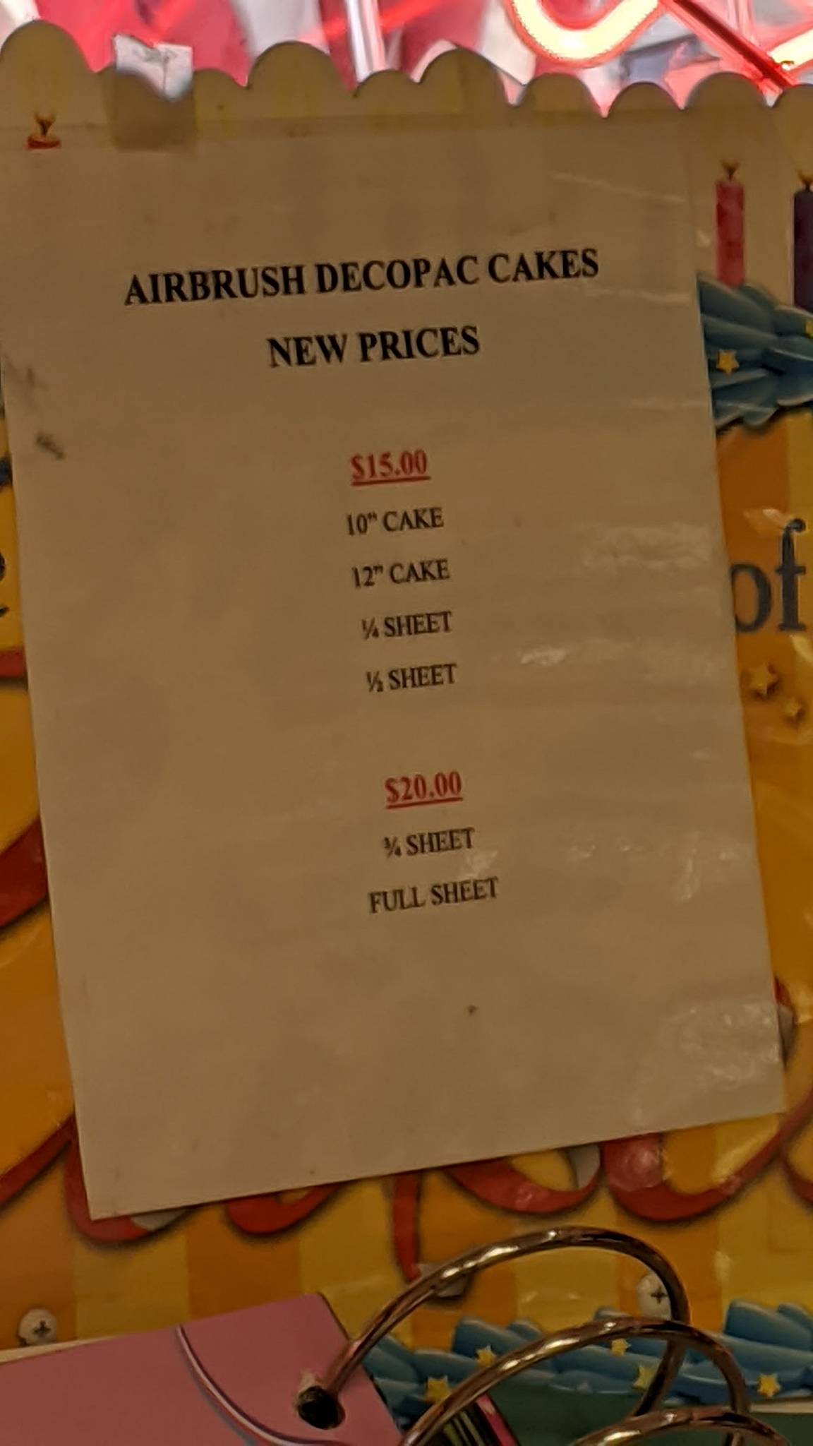 Menu at Neri's Bakery Products Inc, Port Chester