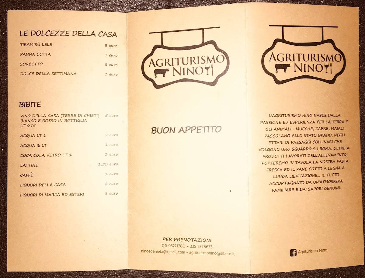 Menu da Nino Agriturismo ristorante, Castel San Pietro Romano