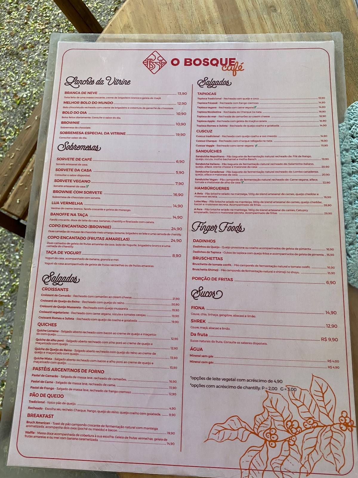 Menu em O Bosque Café, Caruaru