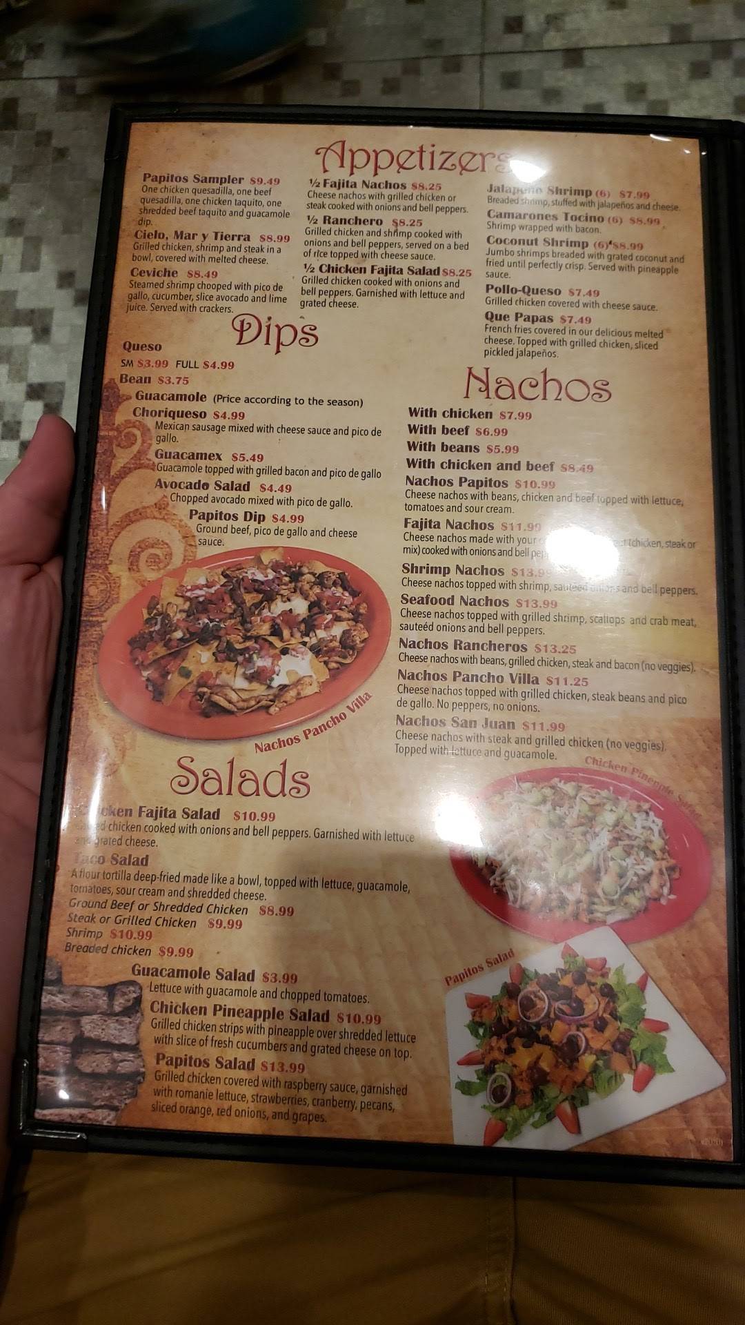 Menu at Papitos restaurant, Jonesboro