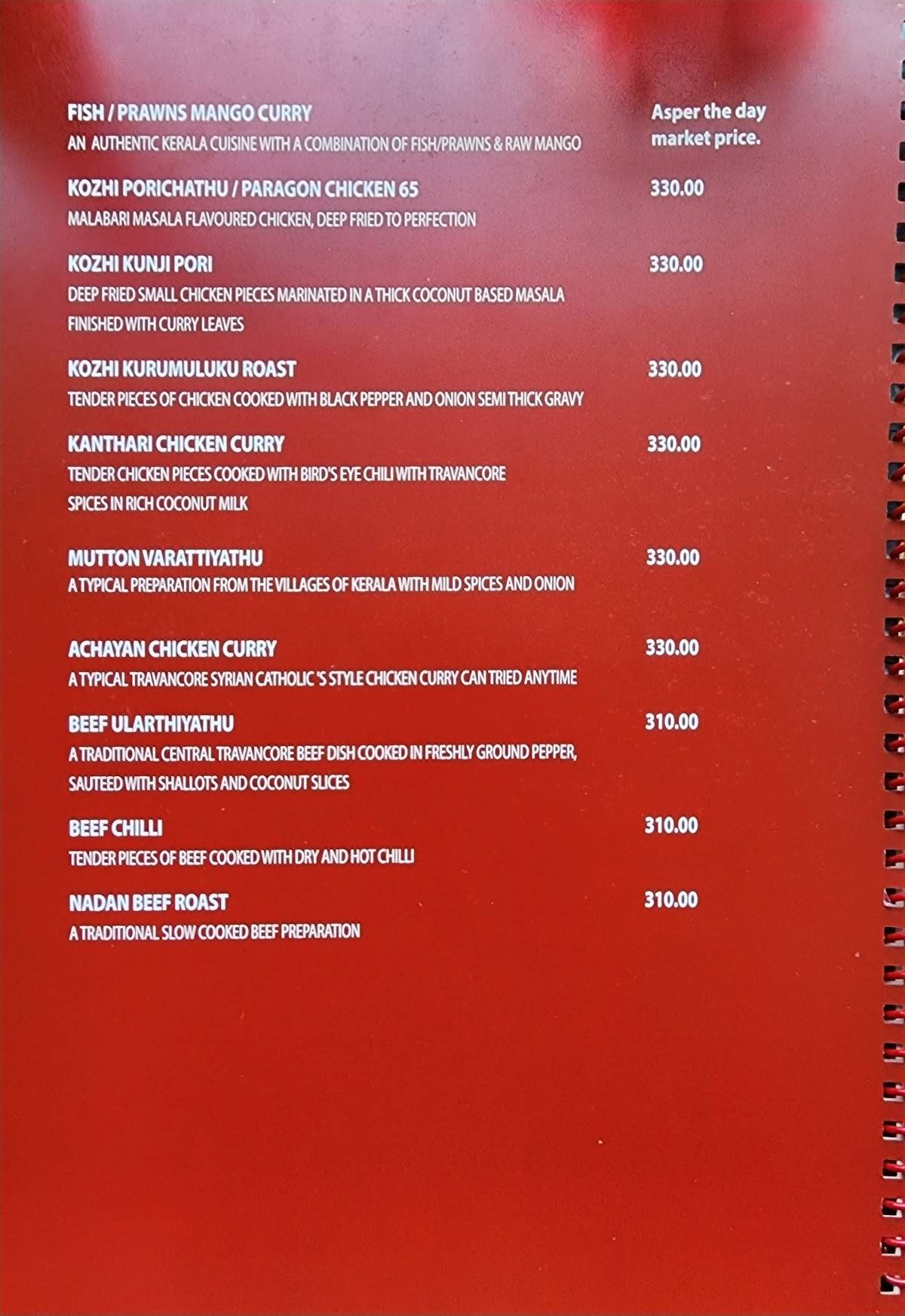 Menu at Paragon Lulu Mall, Kochi, Kochi, Lulu Shopping Mall