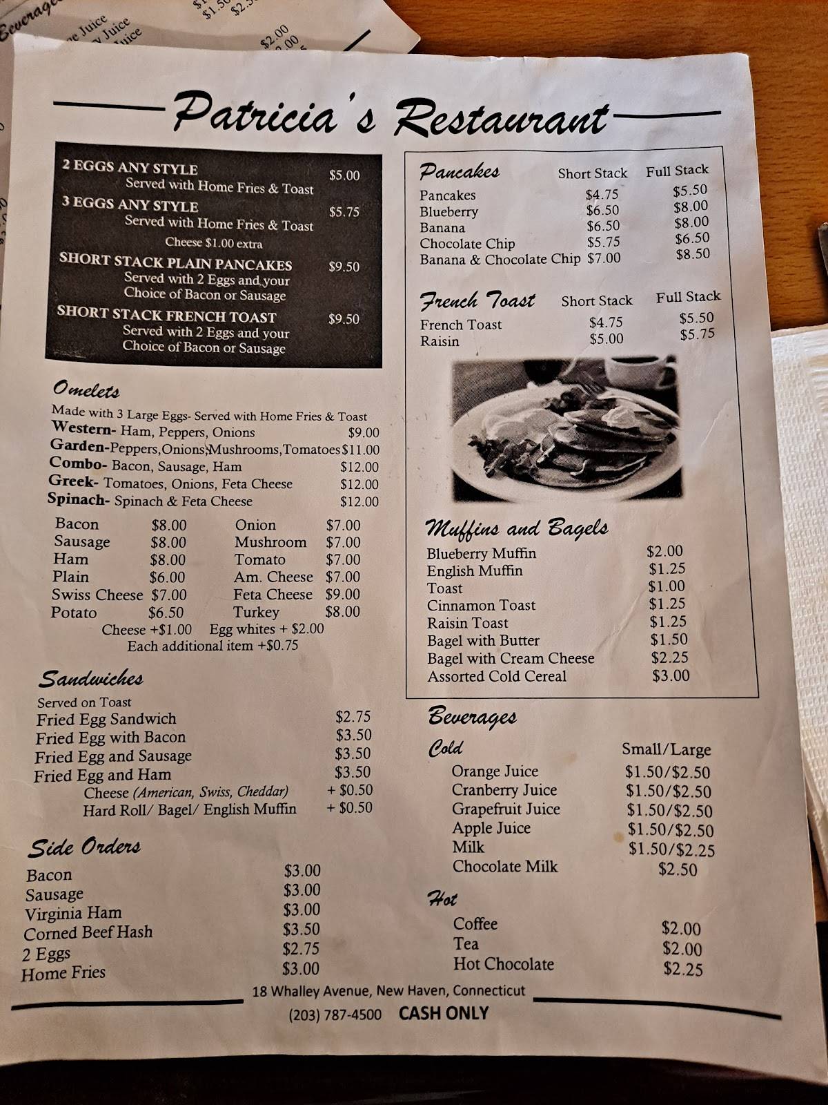 Menu at Patricia's Restaurant, New Haven