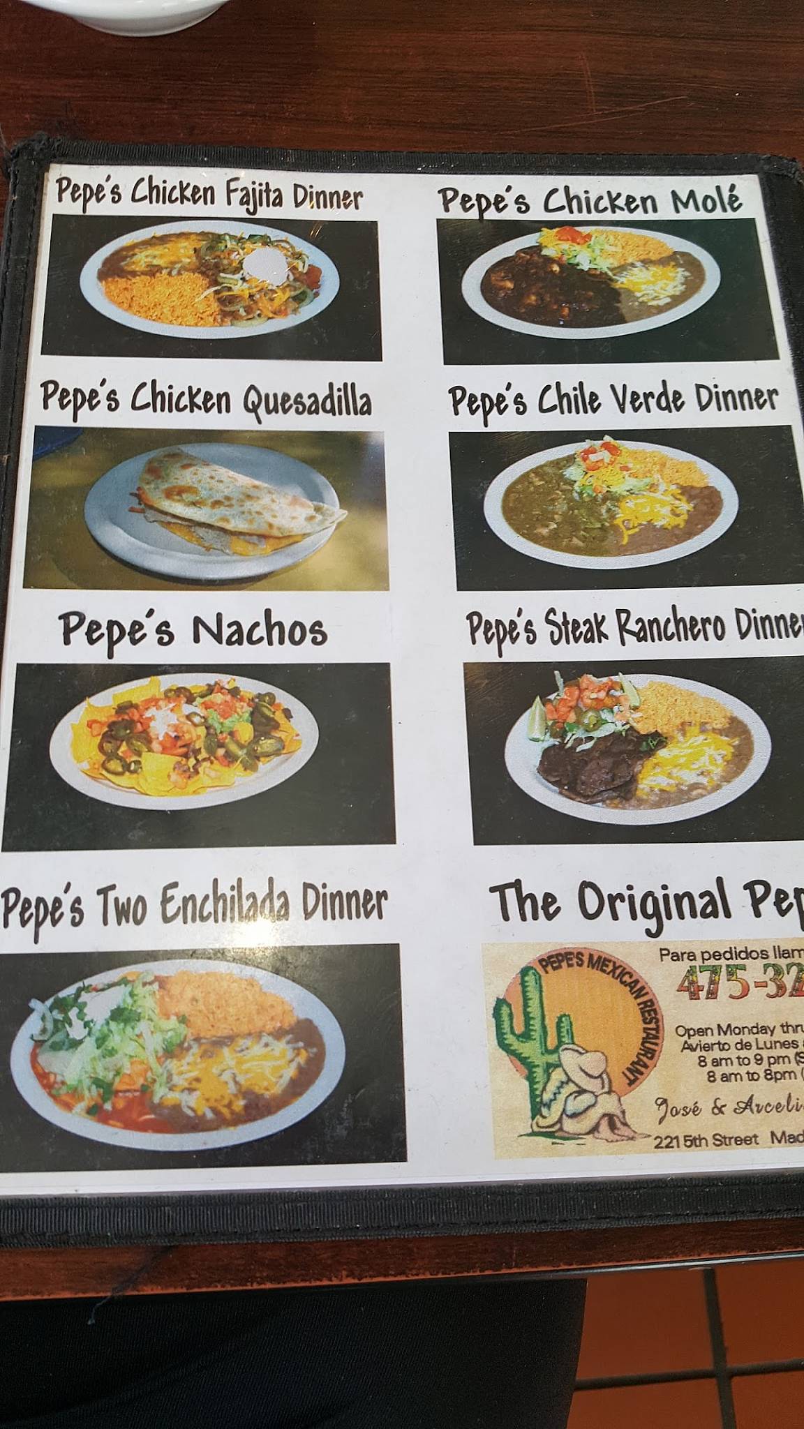 Menu at Pepe's Mexican Restaurant, Madras, 742 SW 4th St