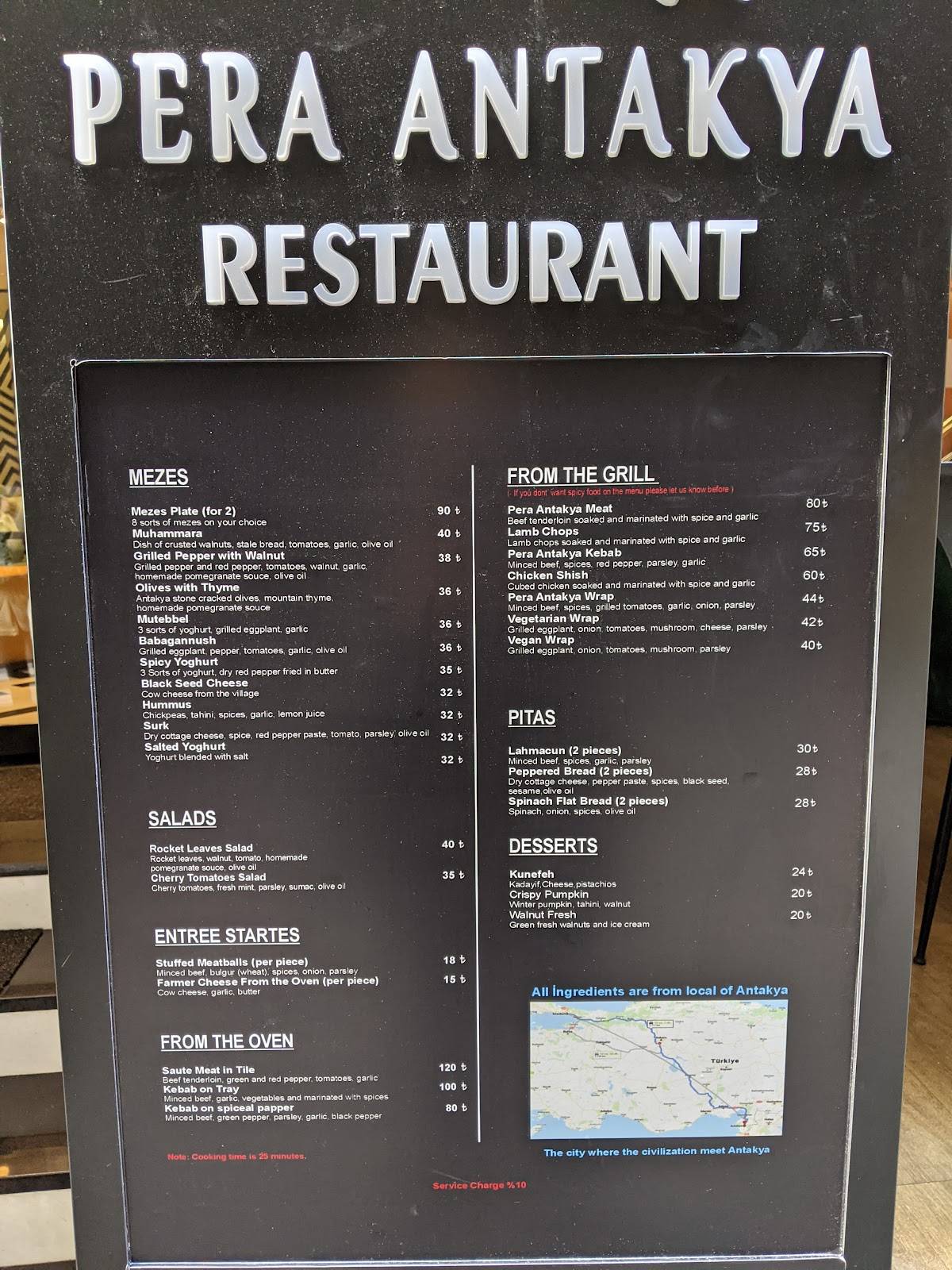 Menu at Pera Antakya, Istanbul
