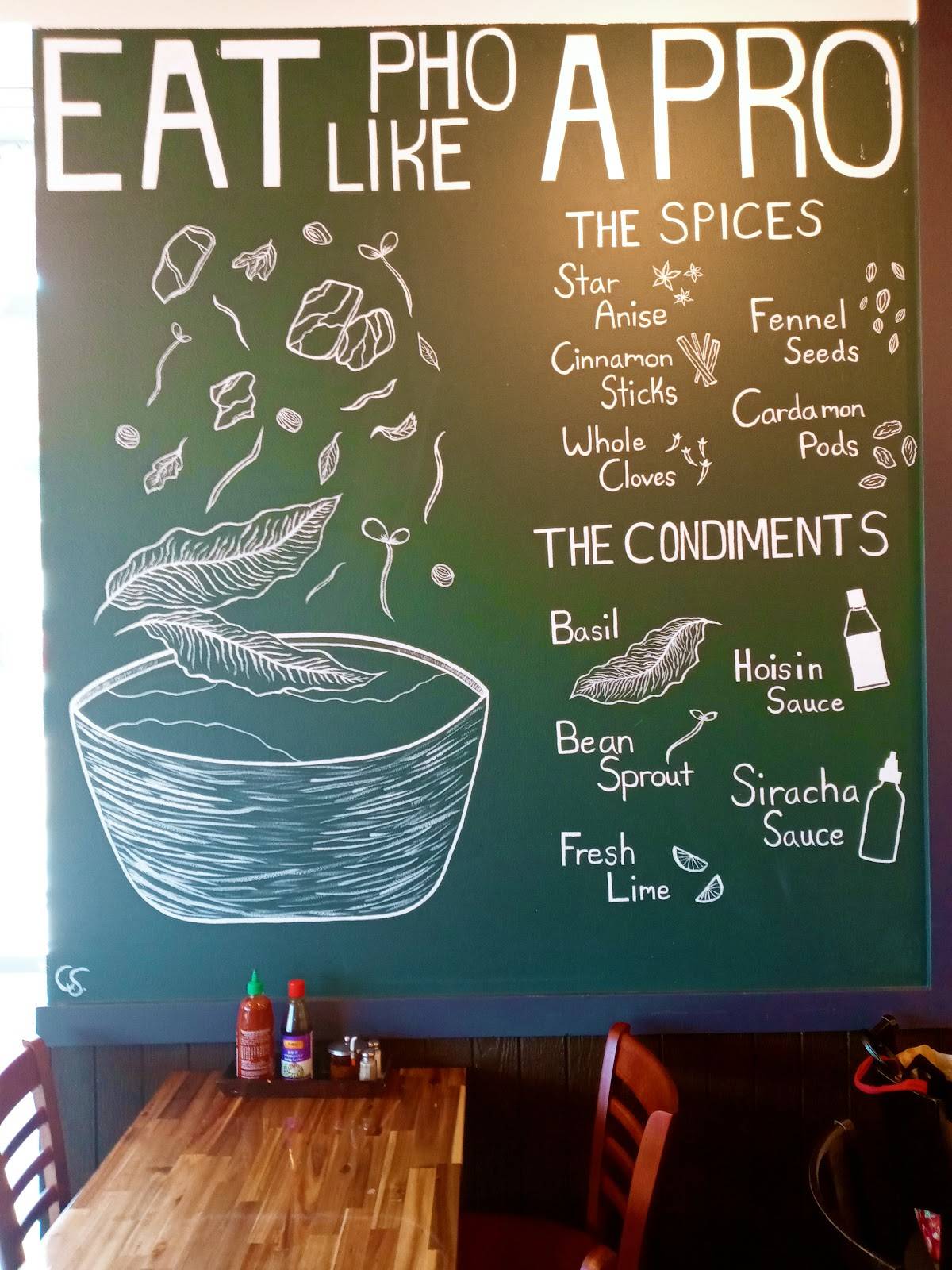 Menu at Pho Brothers WA restaurant, Vancouver