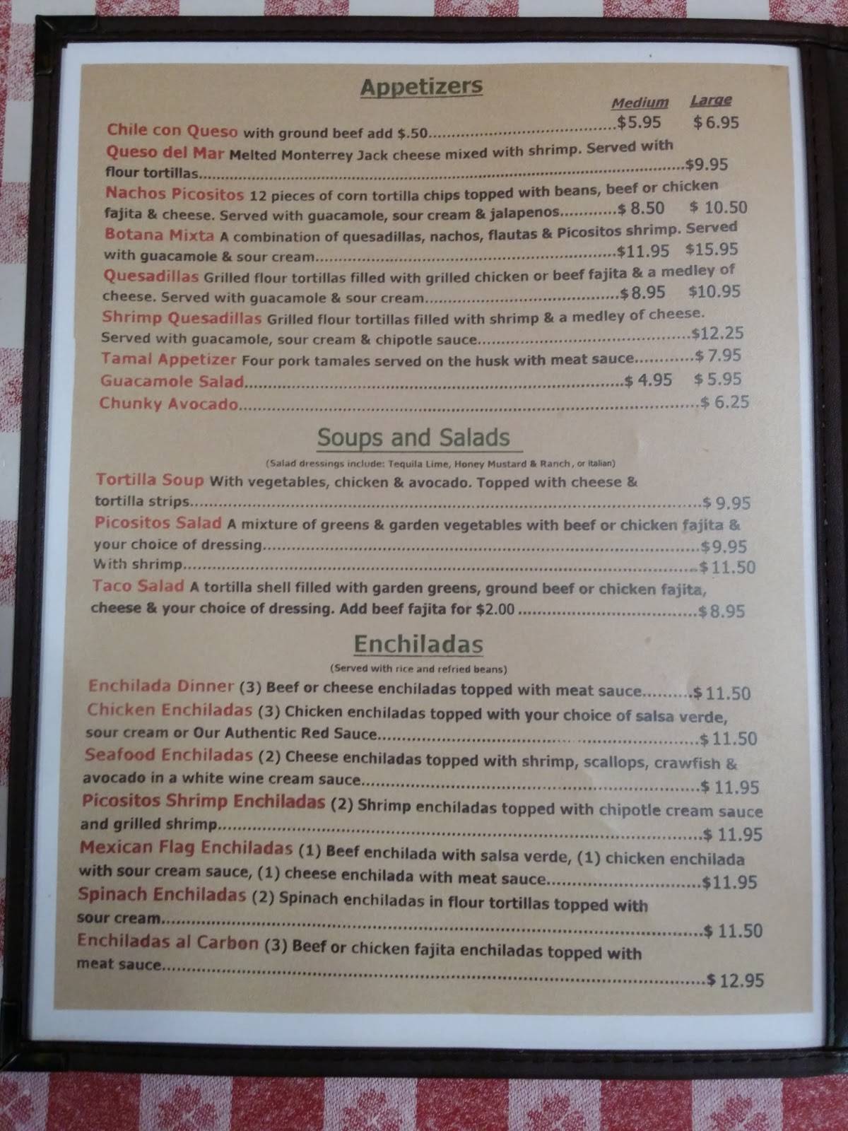 Menu at Picositos Mexican Restaurant, Pinehurst