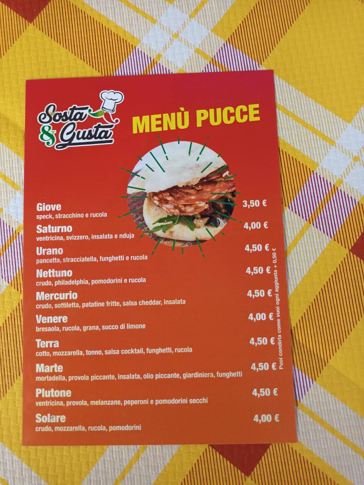 Menu da Pizzeria Sosta&Gusta....polli allo spiedo....pizza a pranzo ...