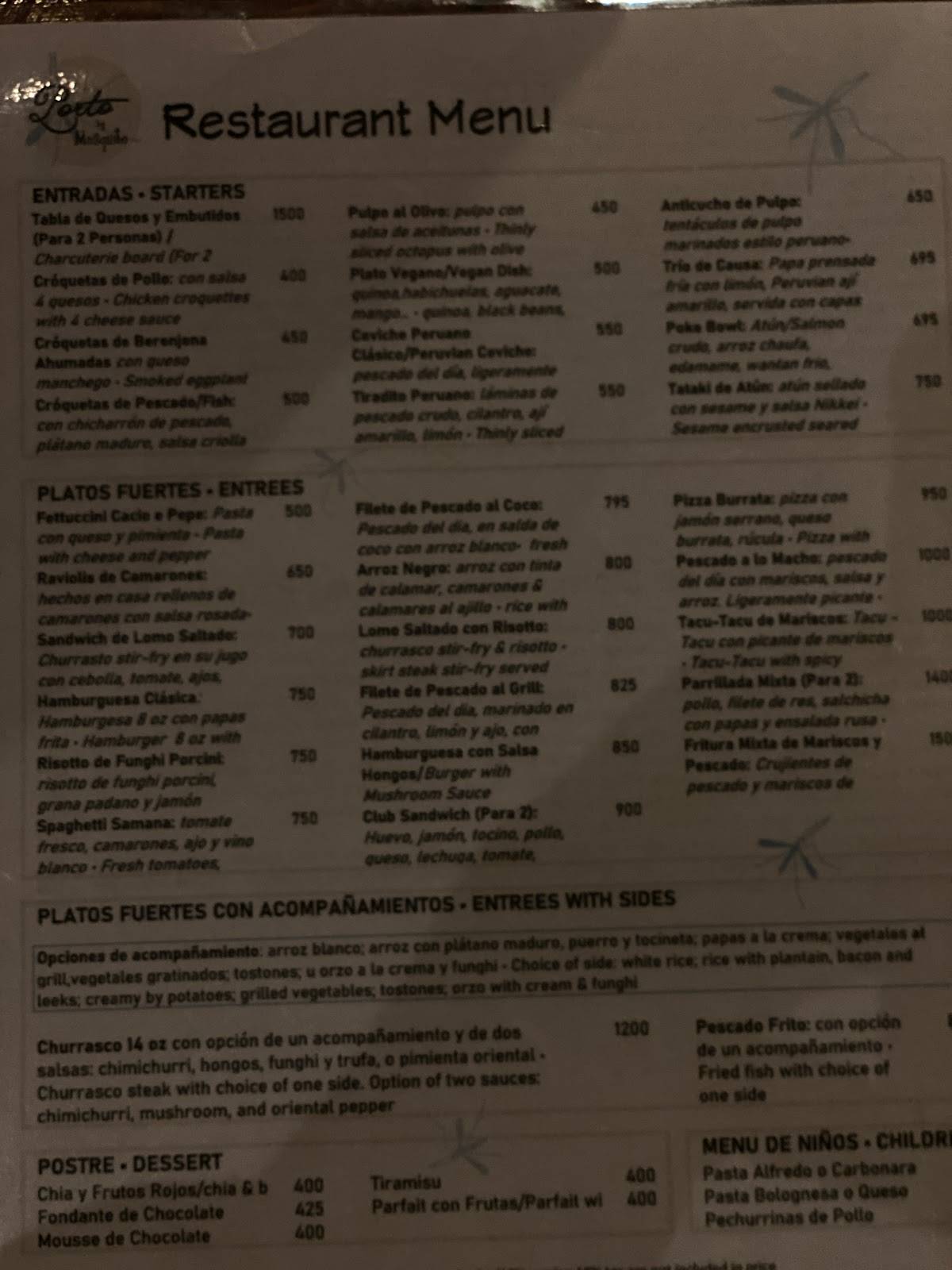 Menu at Porto by Mosquito restaurant, El Limón