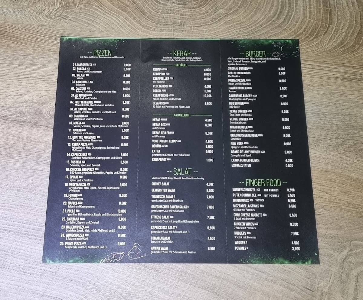 Speisekarte von Prima Pizzeria, Köflach