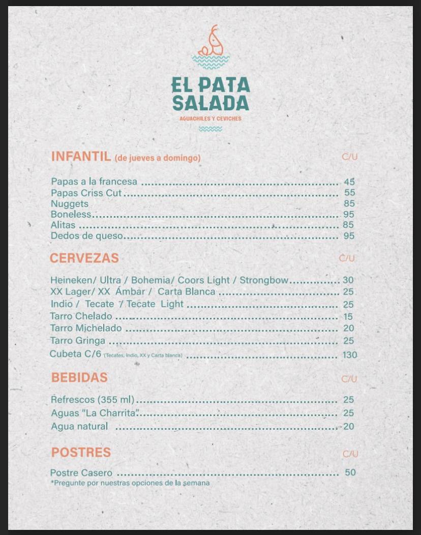 Carta de Restaurante El Pata Salada, Aguascalientes