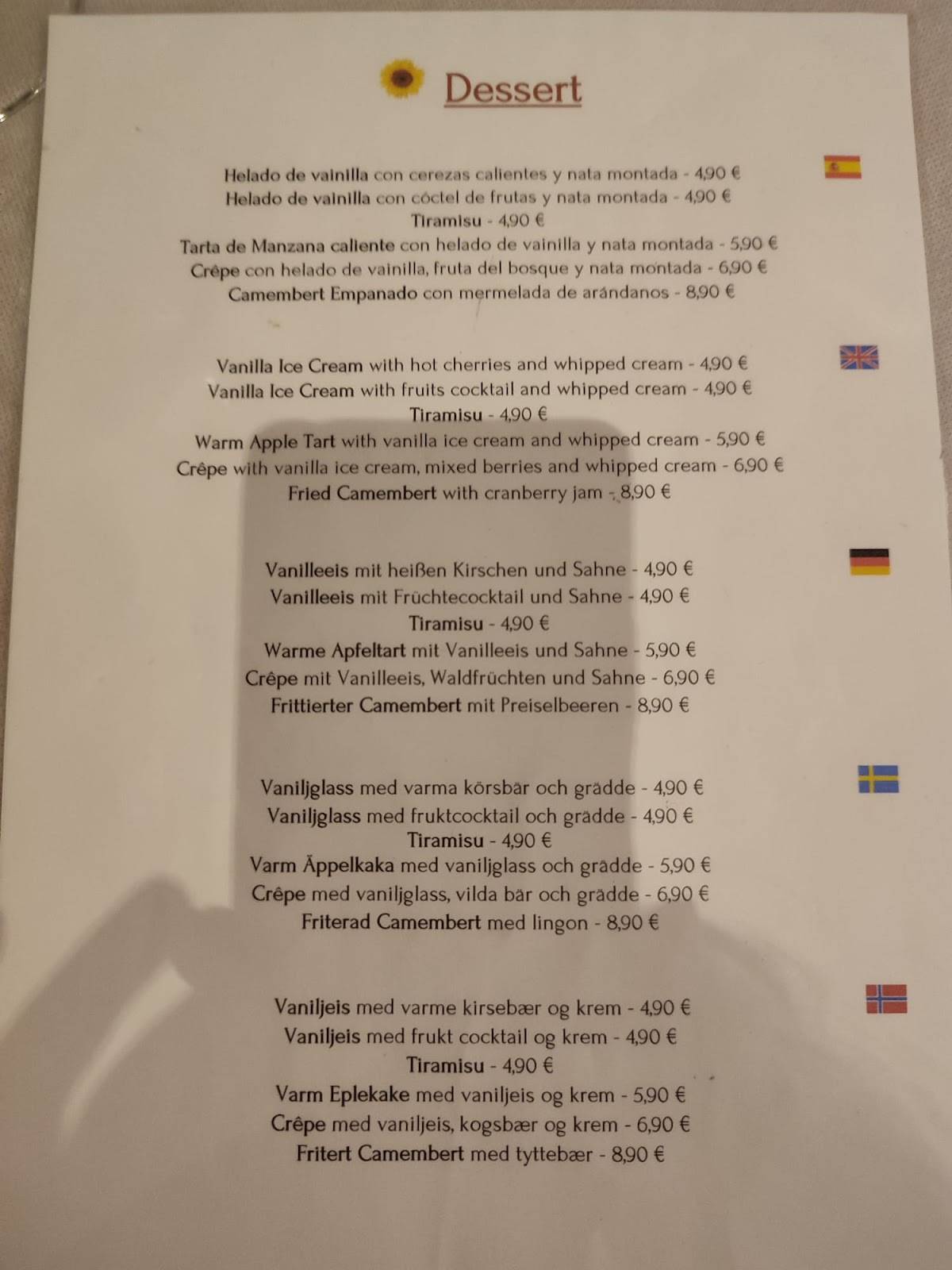 Menu at Restaurante El Refugio, Nerja