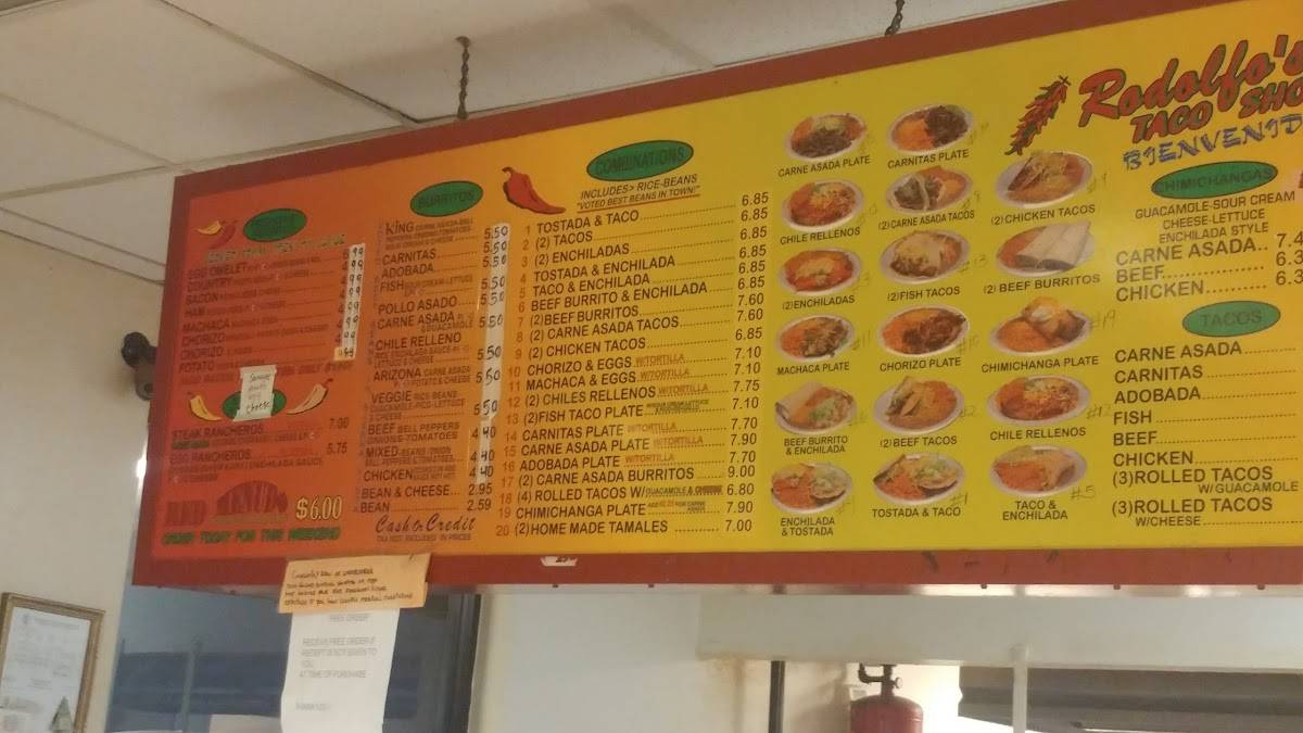 Menu at Rodolfo's Taco Shop restaurant, Sierra Vista